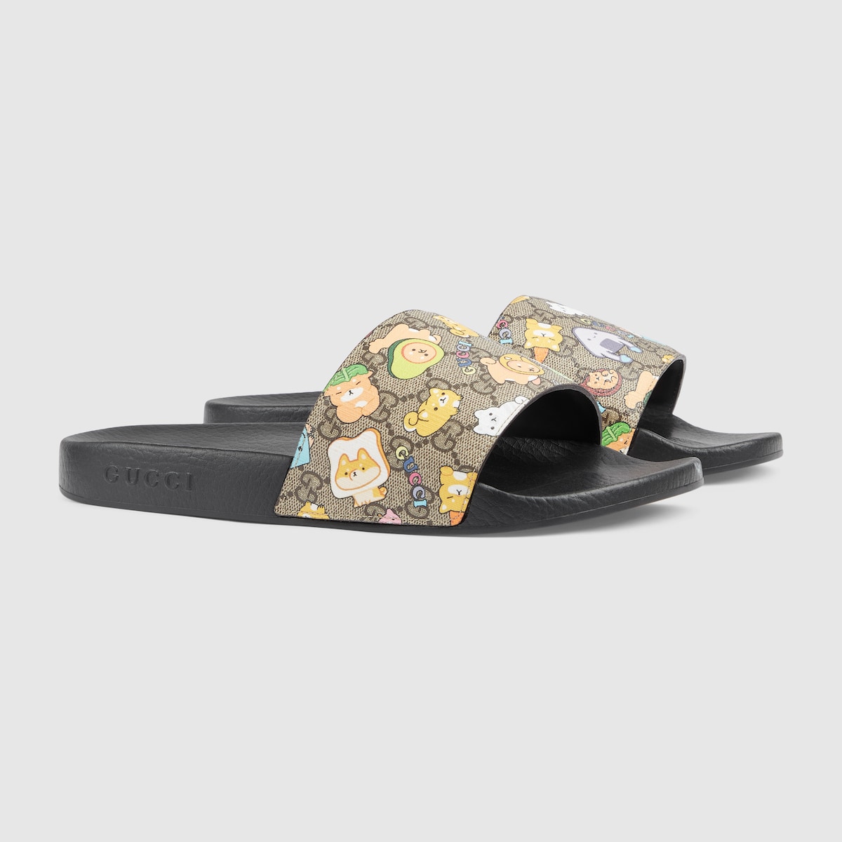 Men's Web animal print slide sandal in black and GG Supreme | GUCCI® NZ