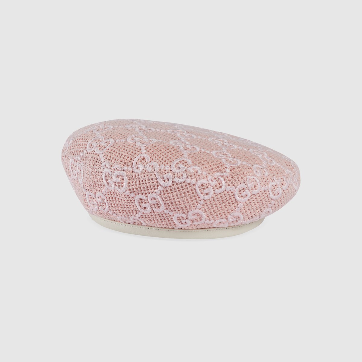 GG embroidered crochet cotton beret in pink | GUCCI® Australia