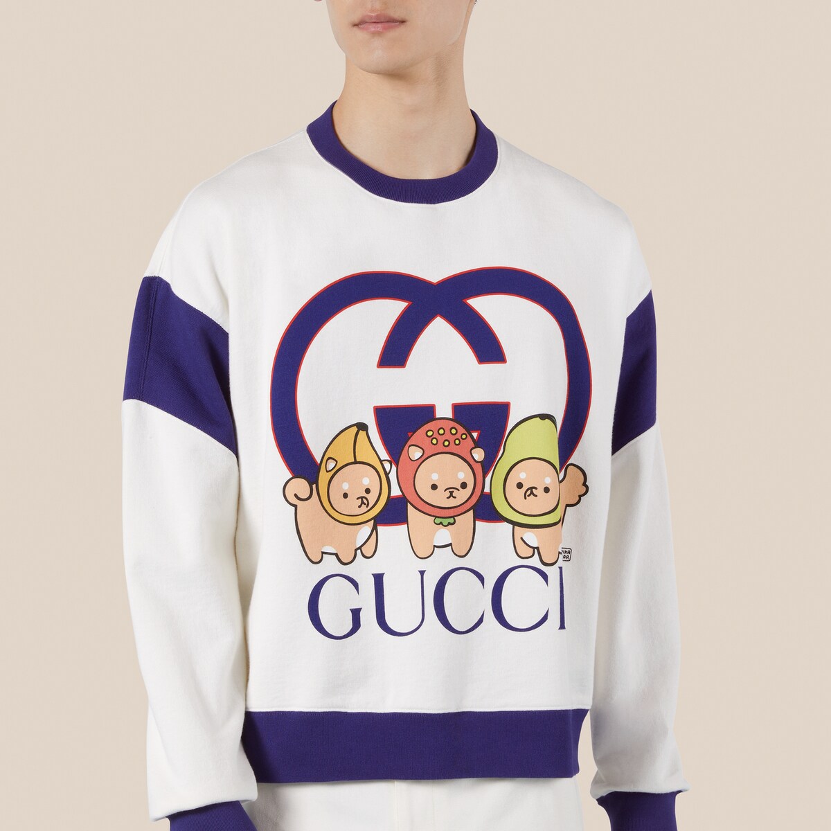 Animal print cotton jersey sweatshirt in off white | GUCCI® Australia