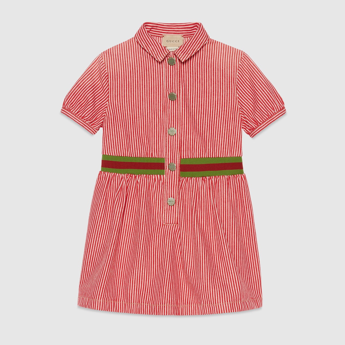 Children's striped denim dress with Web in red and white | GUCCI® Canada