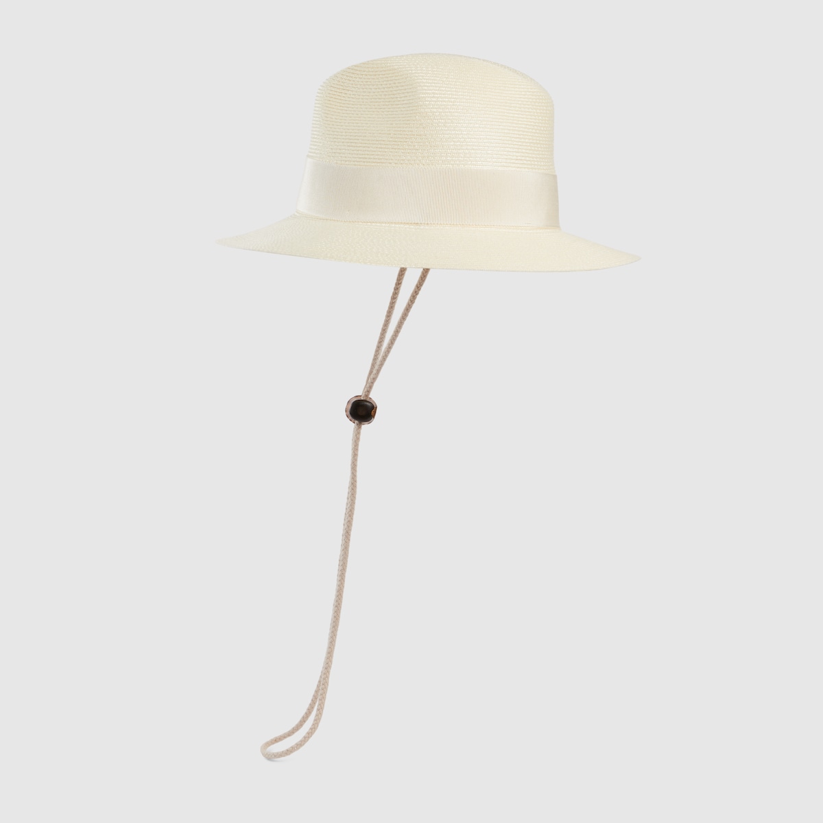 Raffia-effect wide-brimmed hat with bow in white | GUCCI® PL