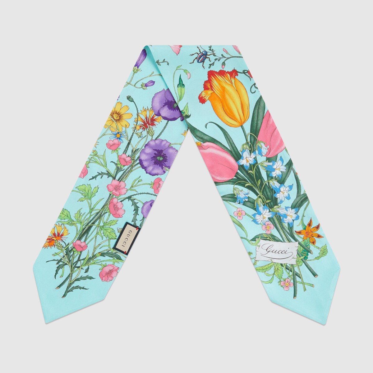 Flora print silk neck bow in green and multicolor | GUCCI® Canada