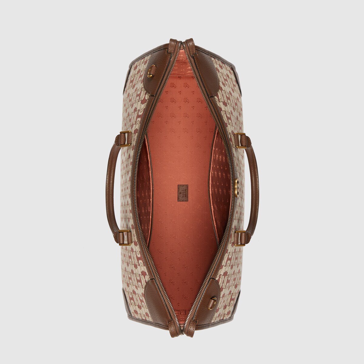 Interlocking G jacquard duffle bag in beige and dark red cotton | GUCCI® SG