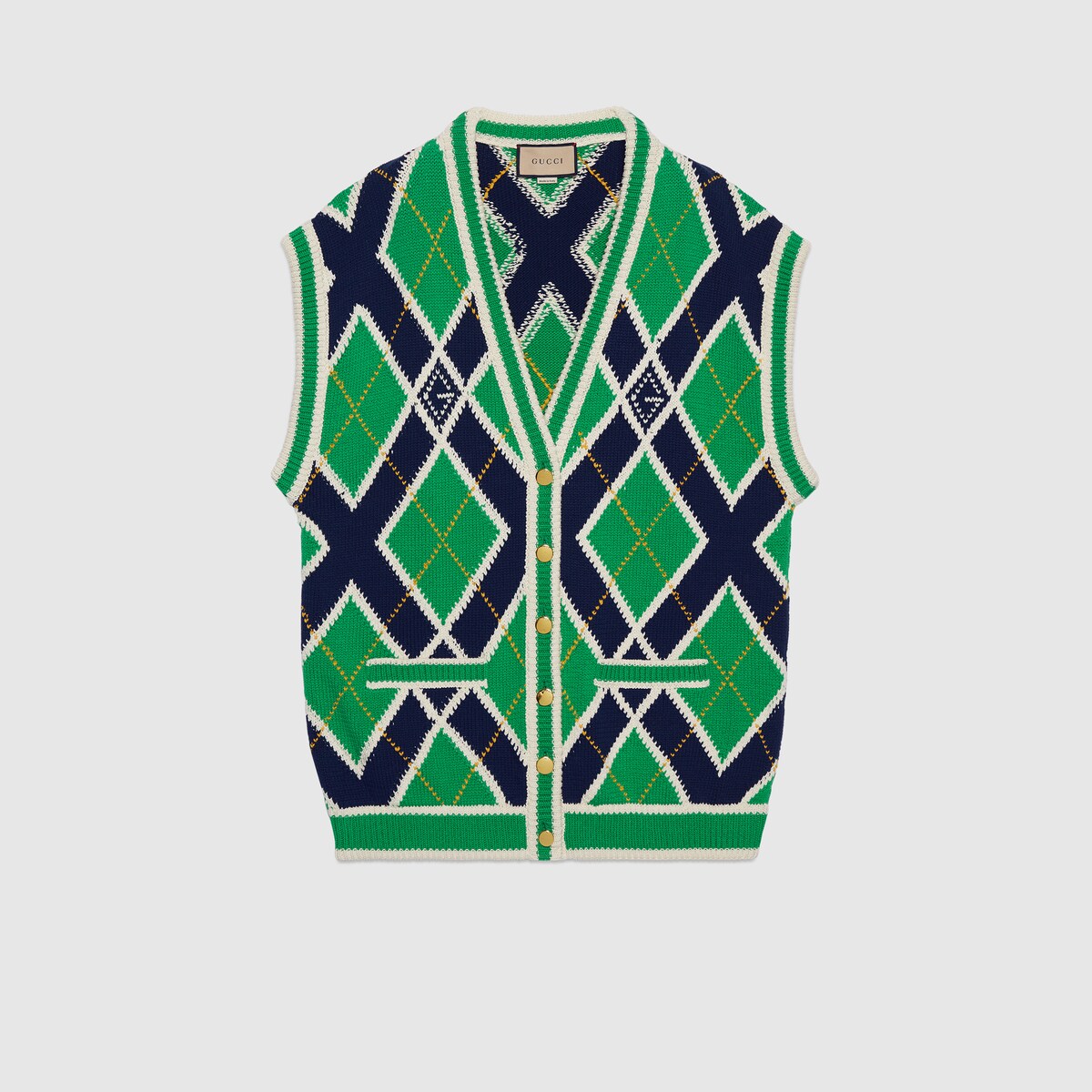เสื้อคาร์ดิแกน G rhombus cotton stitch cardigan inสีเขียวและสีน้ำเงิน ...
