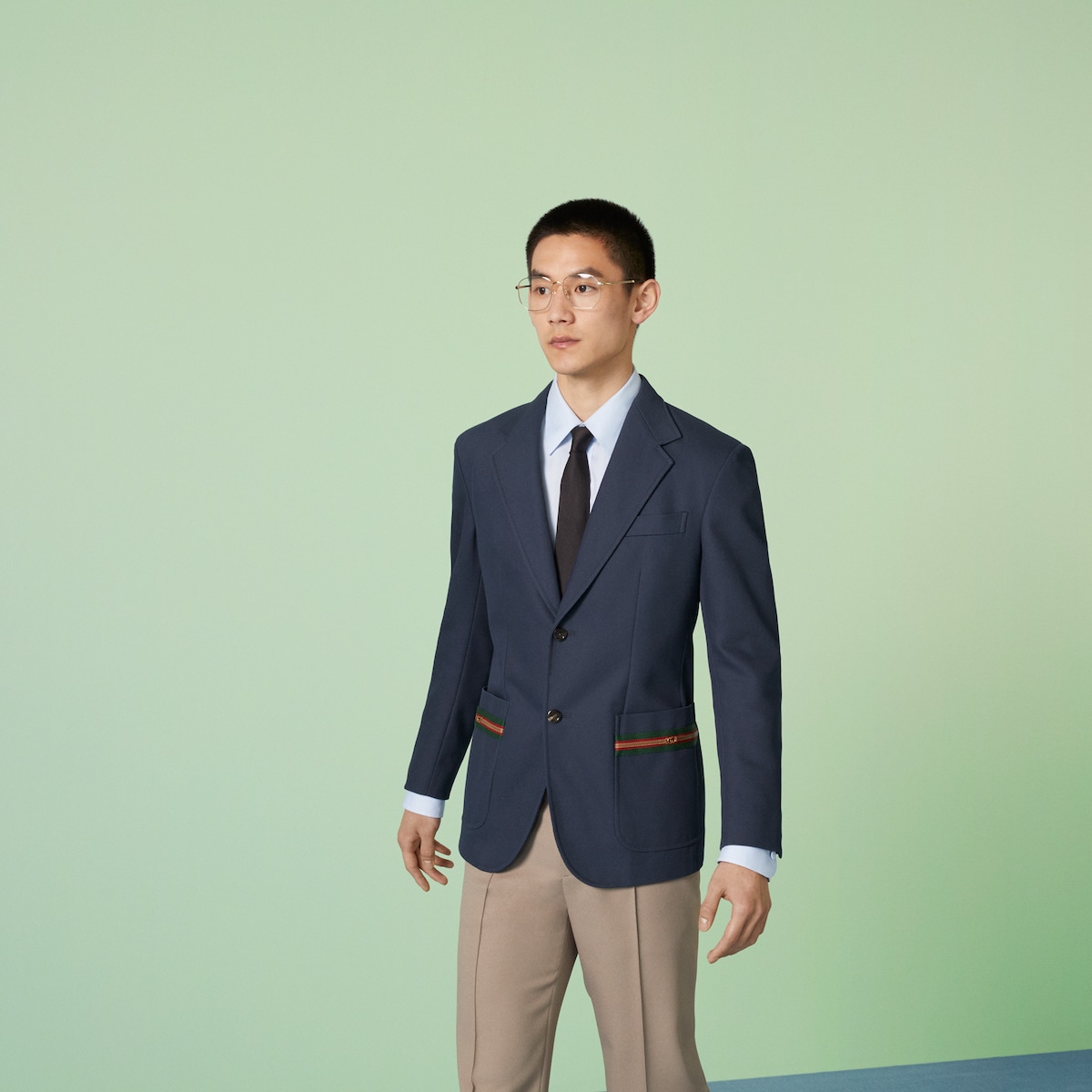 Cotton formal jacket with Web detail in dark blue | GUCCI® Australia