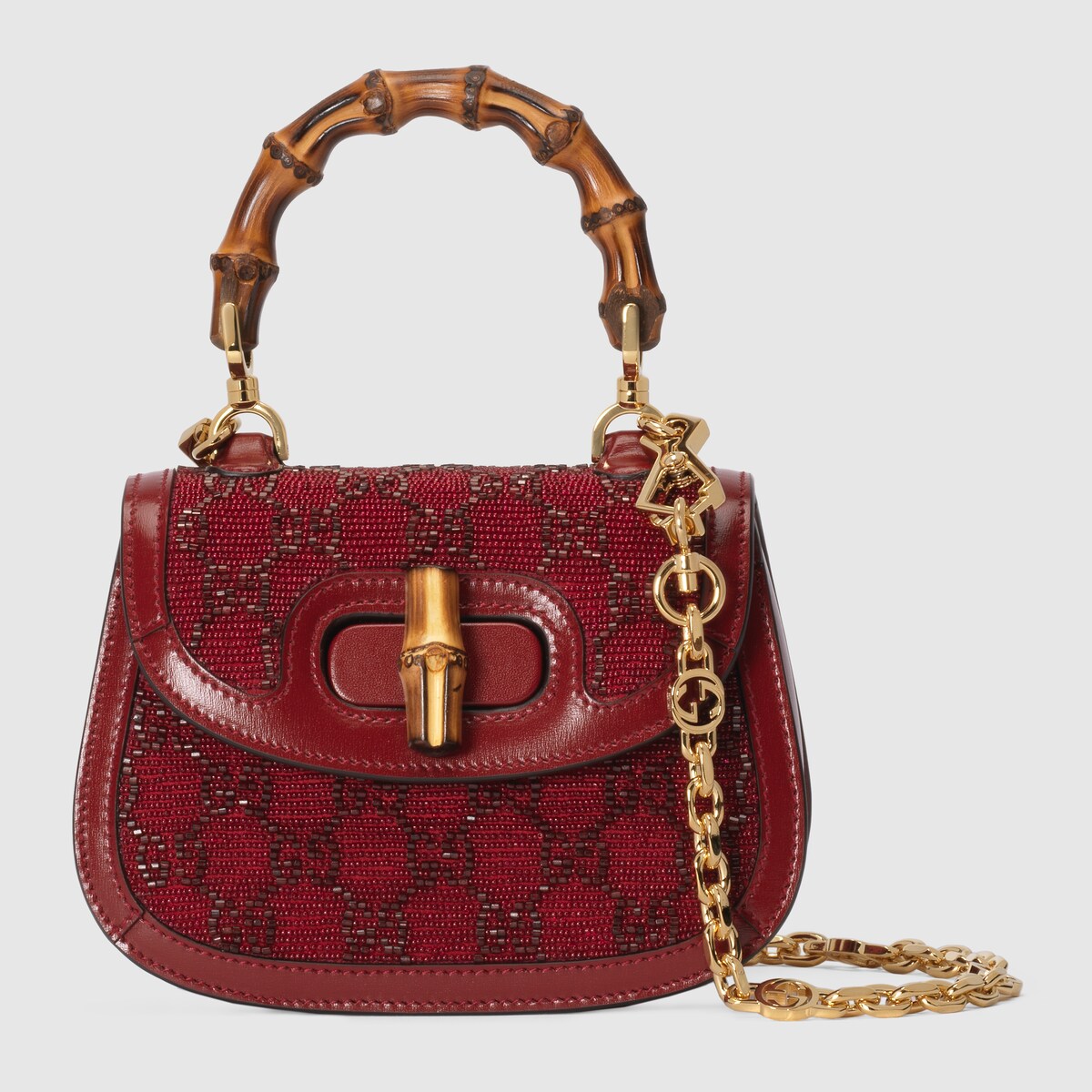 Gucci Bamboo 1947 mini GG crystal top handle bag in red | GUCCI® SG