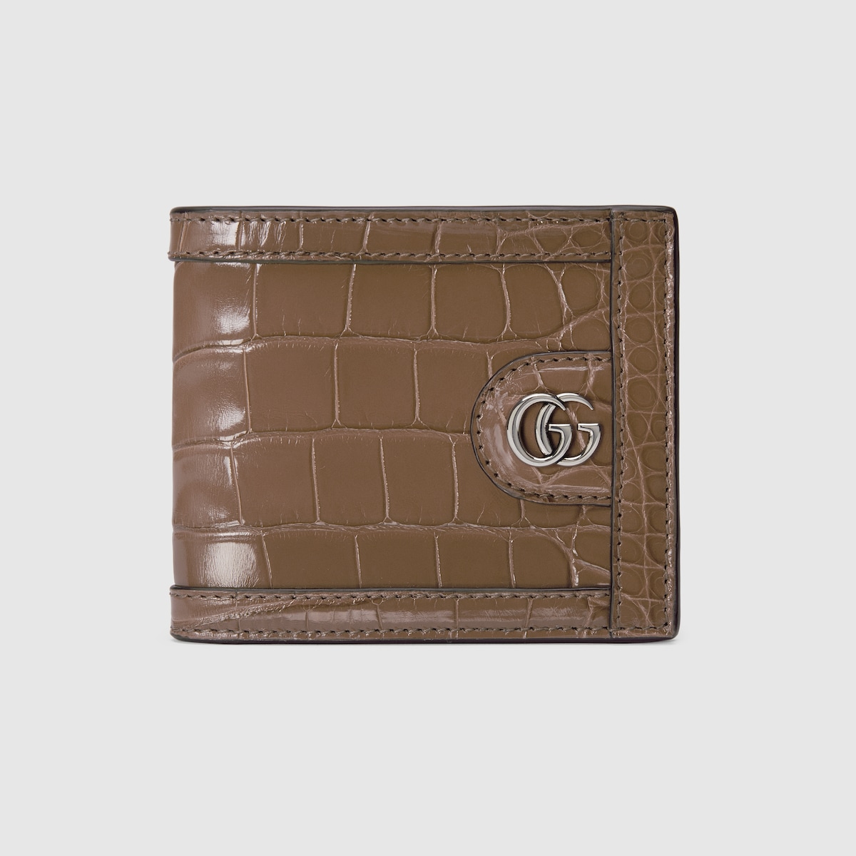 Crocodile card case wallet with Double G in light brown | GUCCI® BG