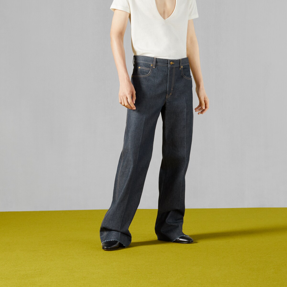 Denim trouser with label in dark blue | GUCCI® Australia