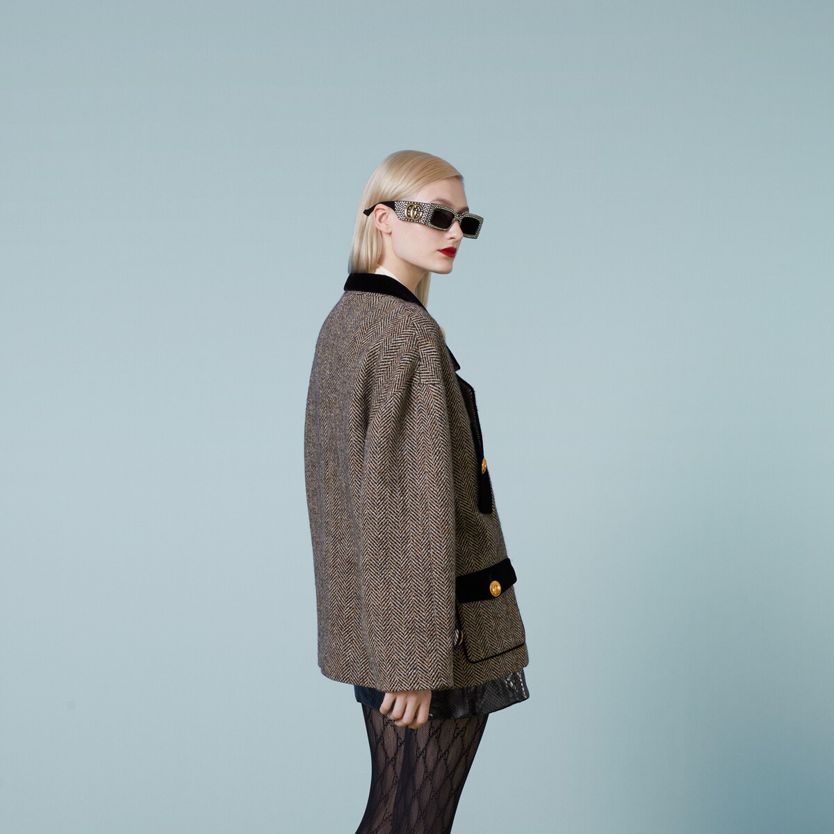 Wool herringbone coat in grey and brown | GUCCI® Australia