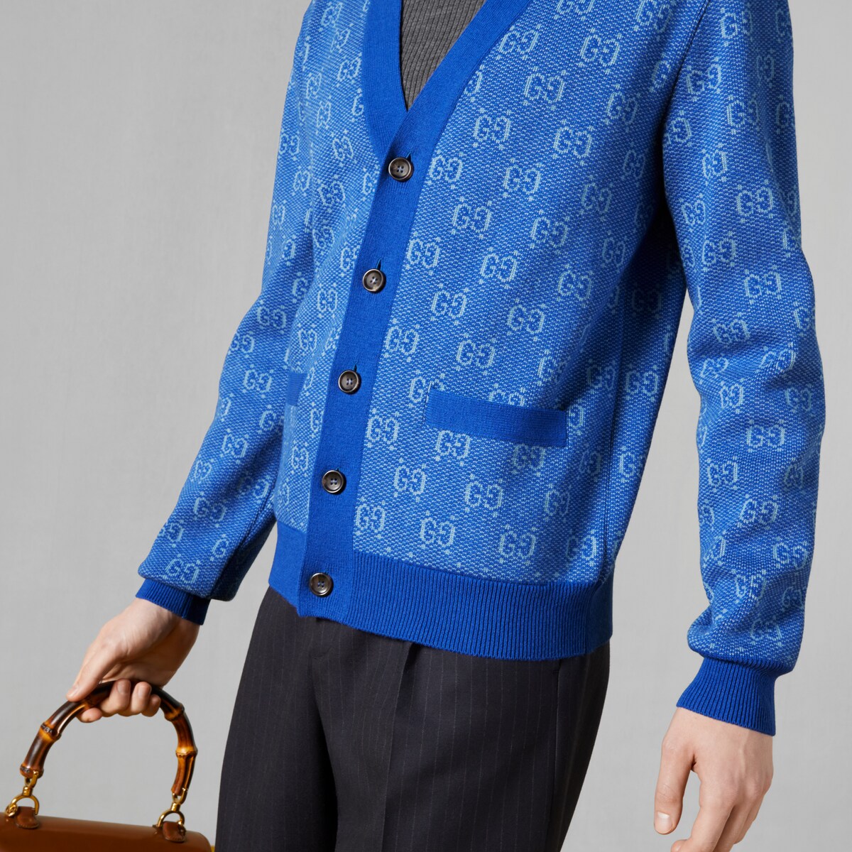 GG wool jacquard cardigan in blue | GUCCI® GR
