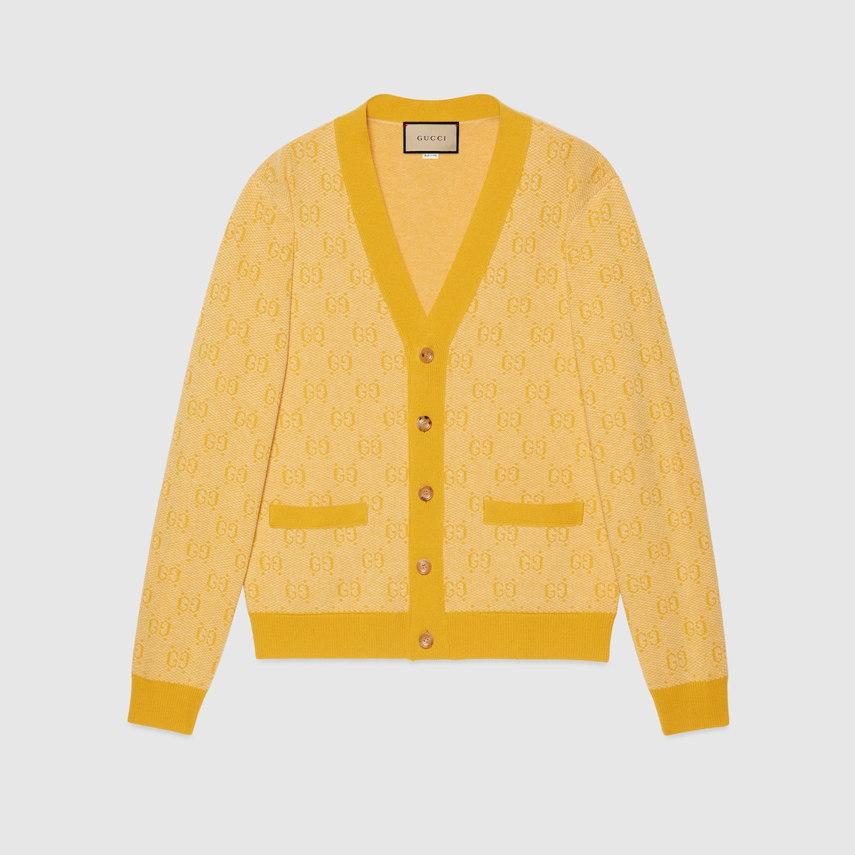 GG wool jacquard cardigan in yellow | GUCCI® PL