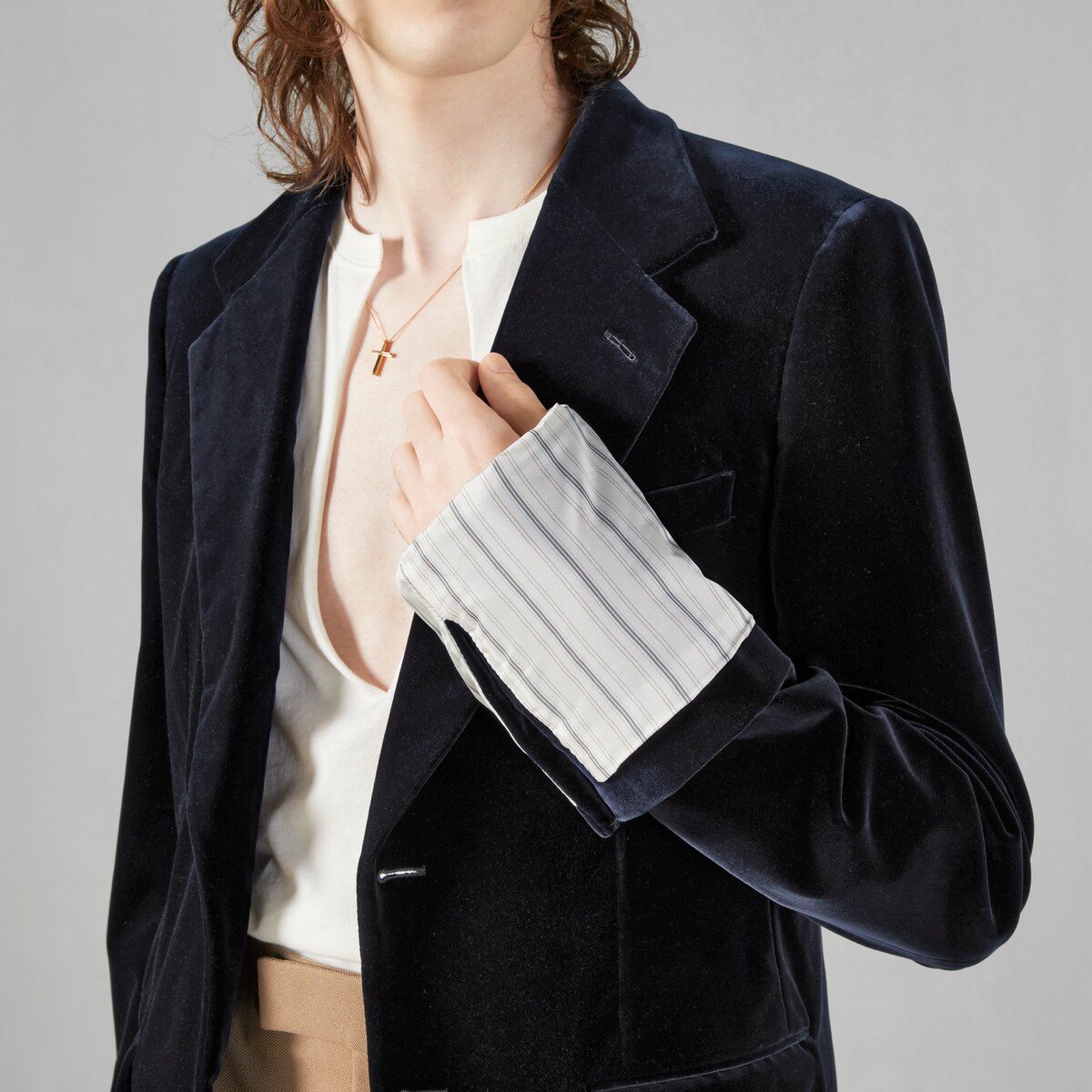 Stretch cotton velvet formal jacket in dark blue | GUCCI® Australia