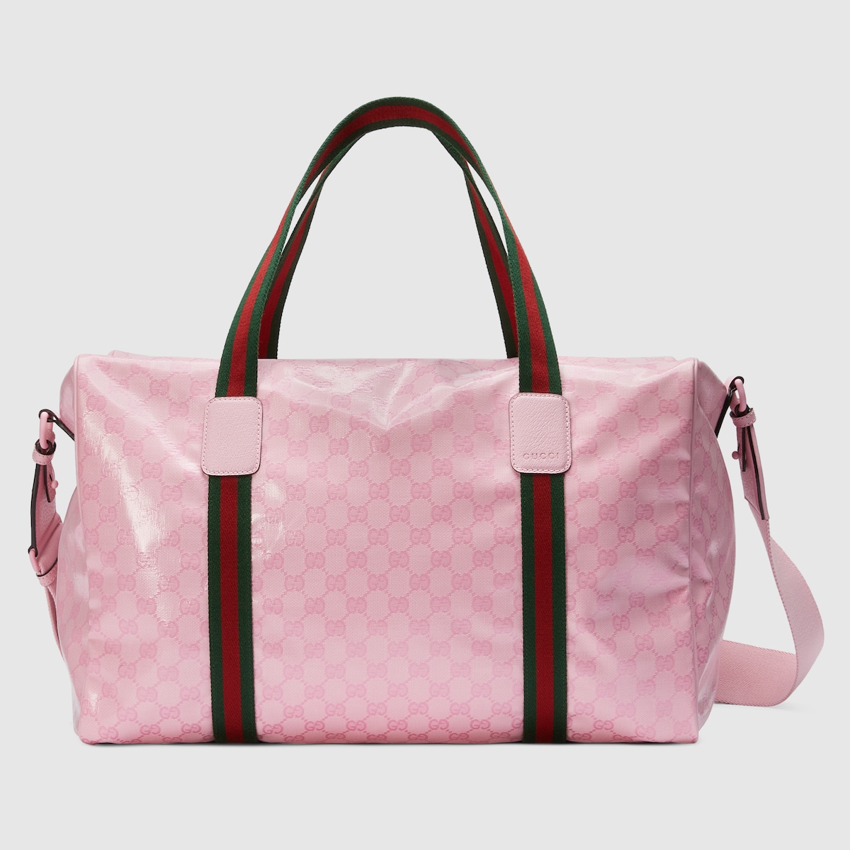 Large duffle bag with Web in pink GG Crystal canvas | GUCCI® BE