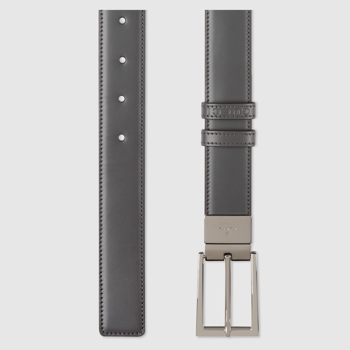 เข็มขัด Reversible belt with rectangular buckle inหนังสีเทาและลาย ...
