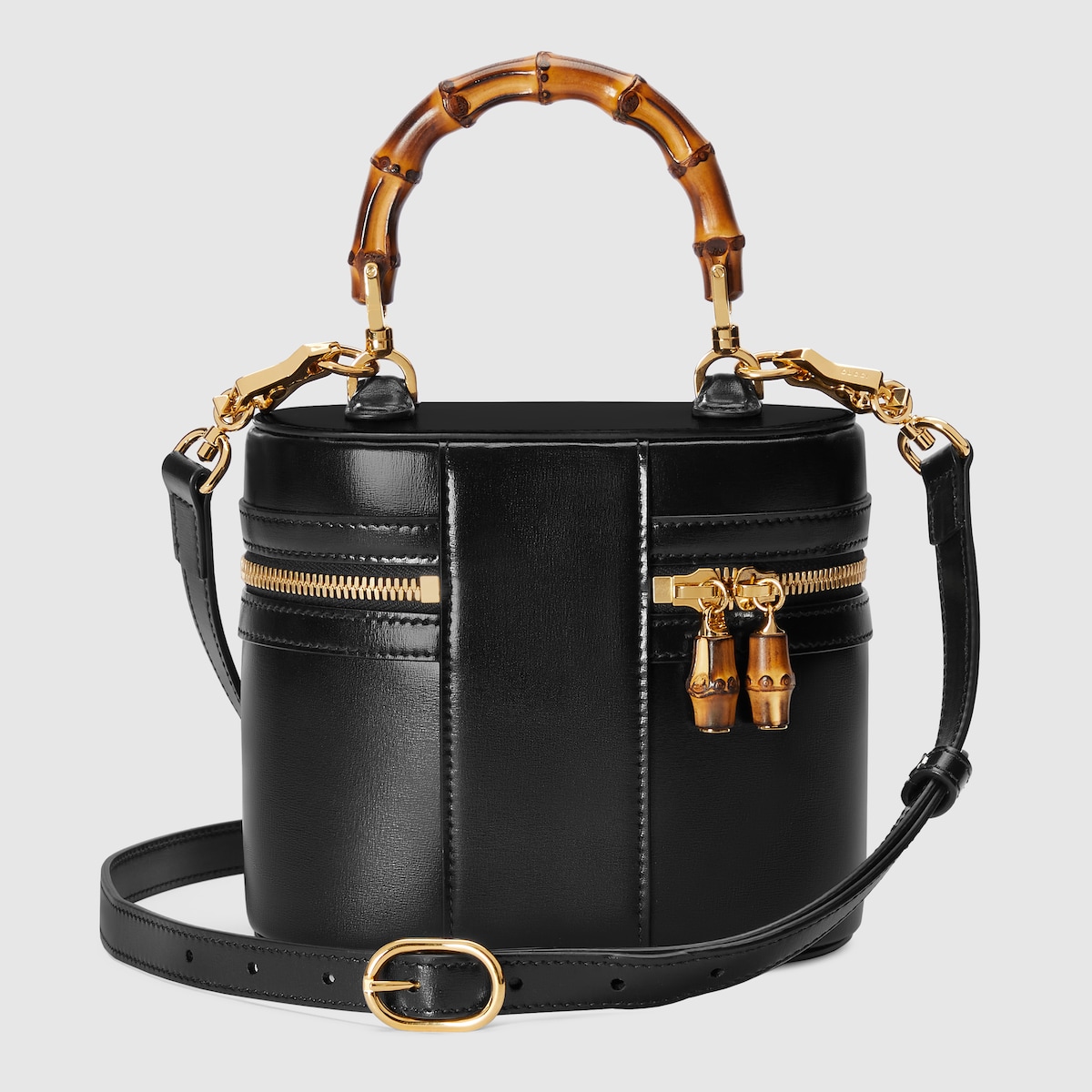 Mini vanity bag with bamboo handle in black leather | GUCCI® Australia
