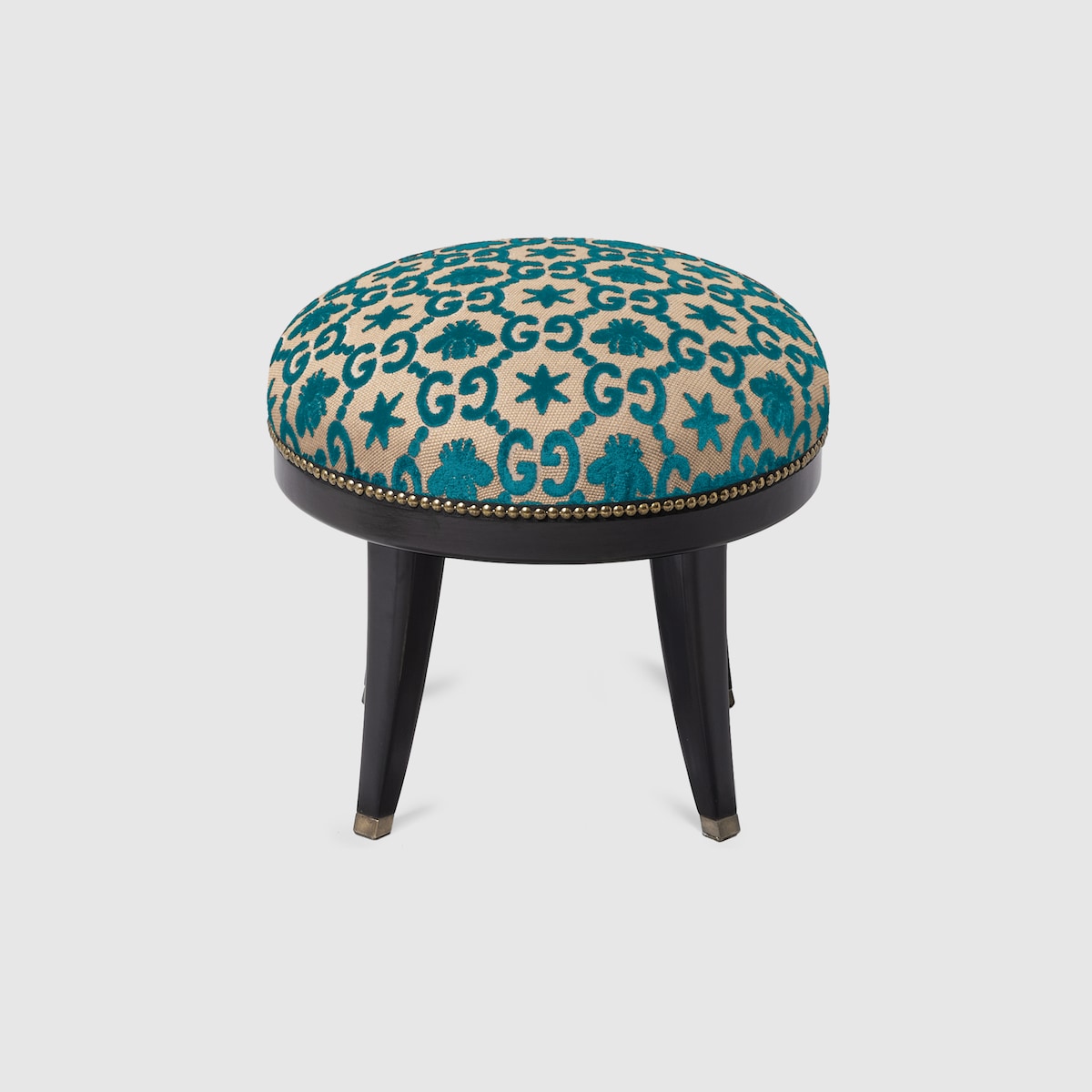 GG bee and star jacquard round stool in blue velvet jacquard | GUCCI® US