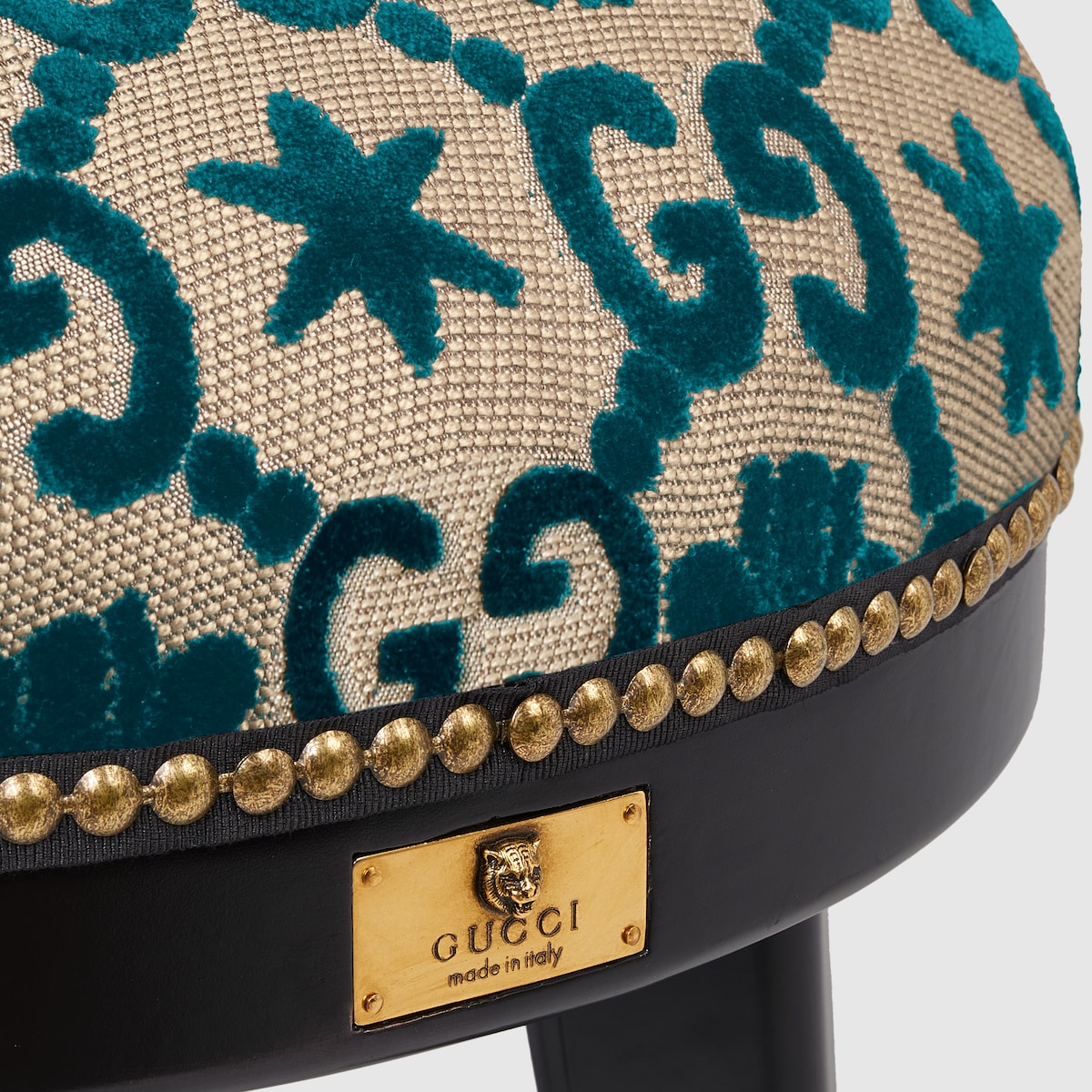 GG bee and star jacquard round stool in blue velvet jacquard | GUCCI® US