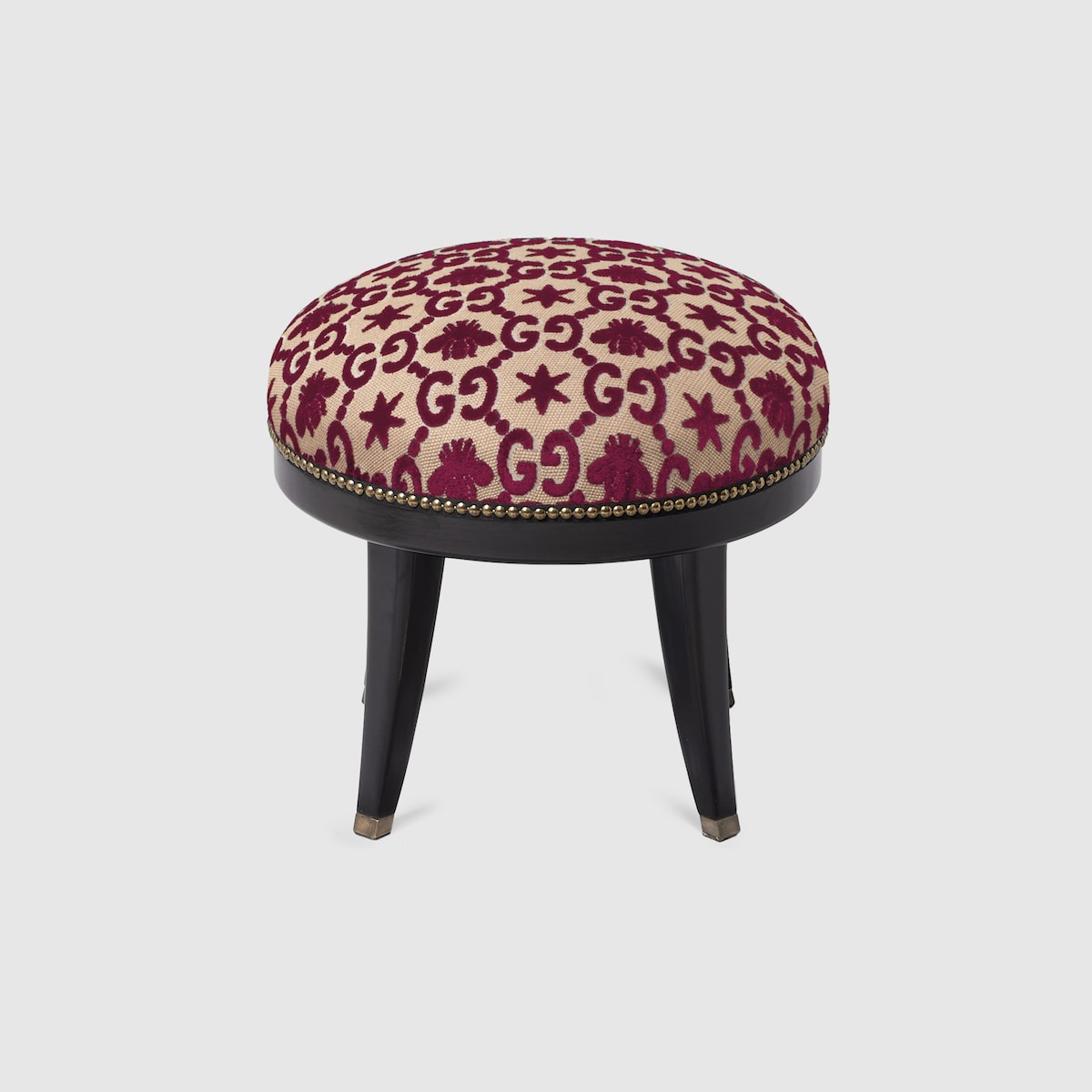 GG bee and star jacquard round stool in bordeaux velvet jacquard ...