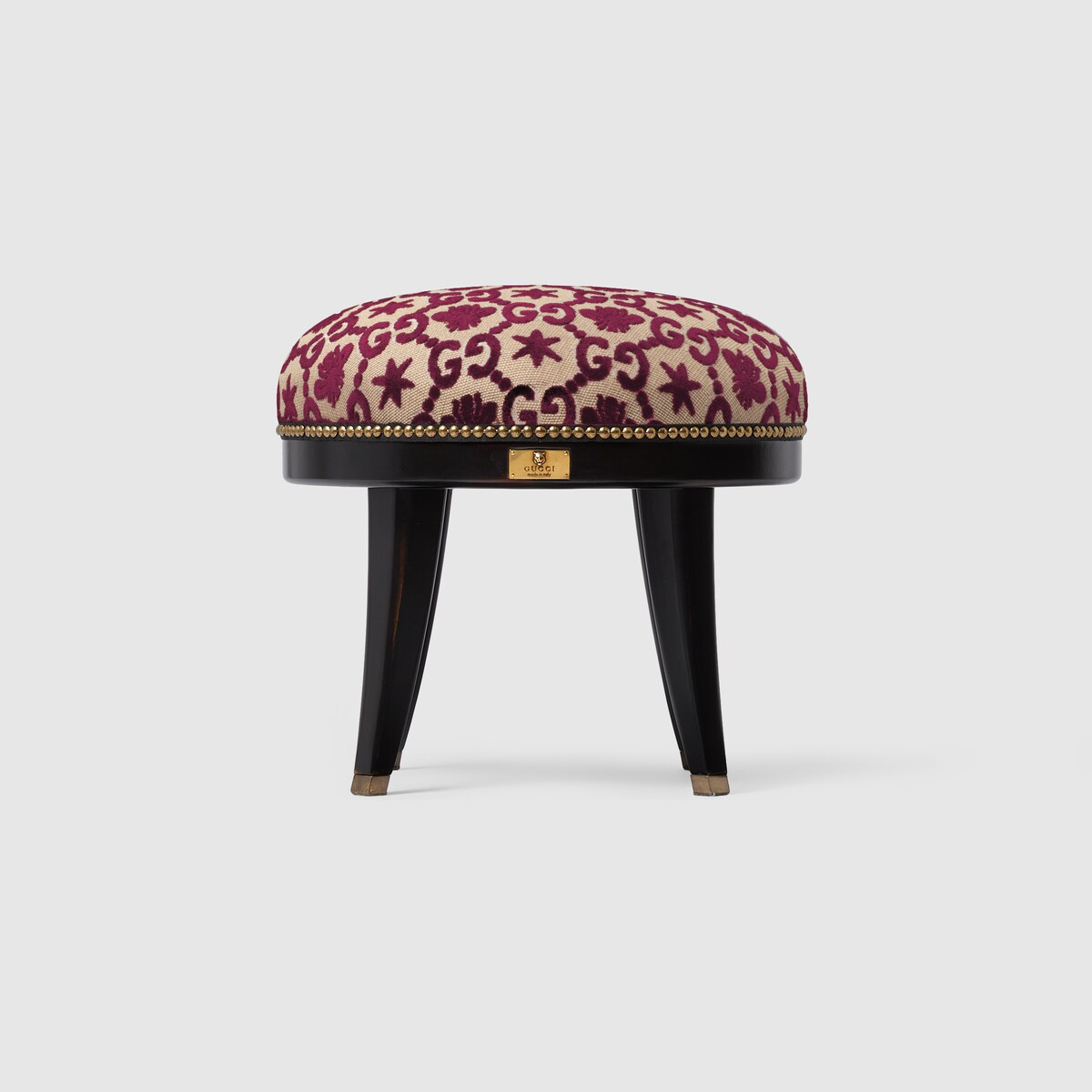 GG bee and star jacquard round stool in bordeaux velvet jacquard ...
