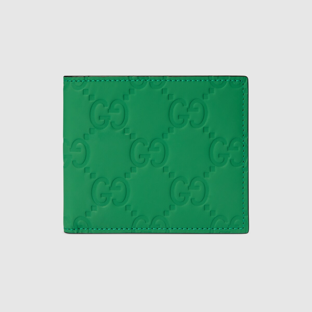 GG rubber-effect bi-fold wallet in green leather | GUCCI® Canada