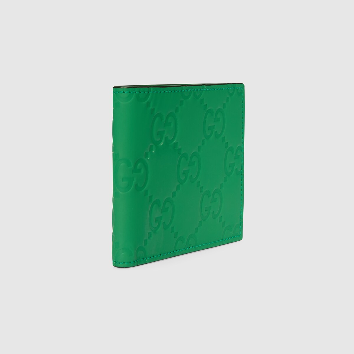 GG rubber-effect bi-fold wallet in green leather | GUCCI® UK