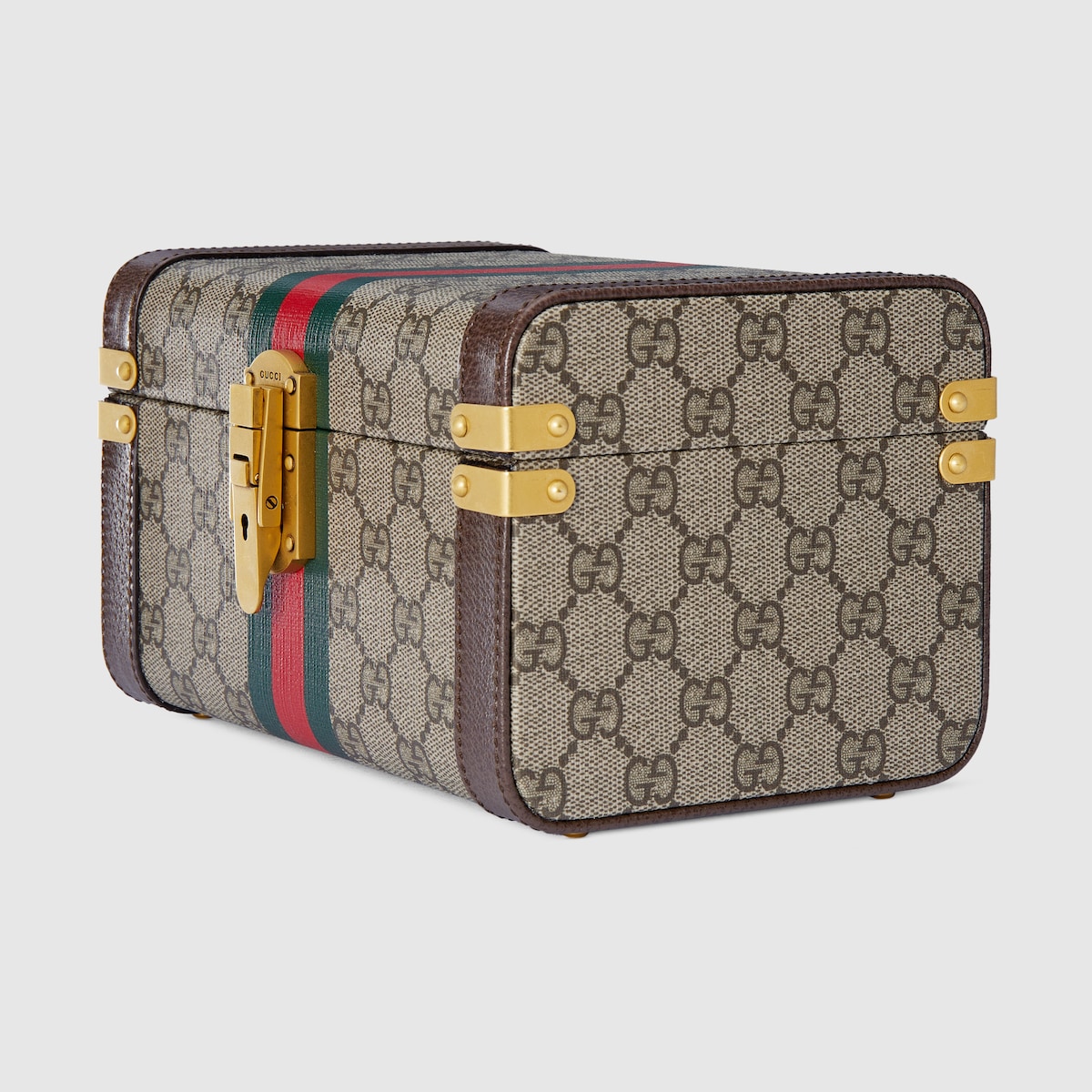 Gucci Savoy mini rigid beauty case in beige and ebony Supreme | GUCCI® US