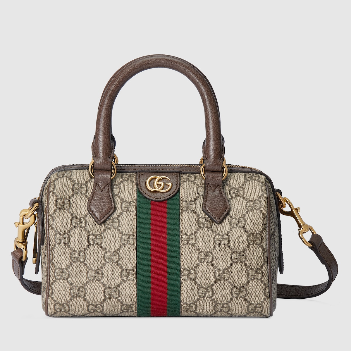 Ophidia small boston bag in beige and ebony GG Supreme | GUCCI® SG