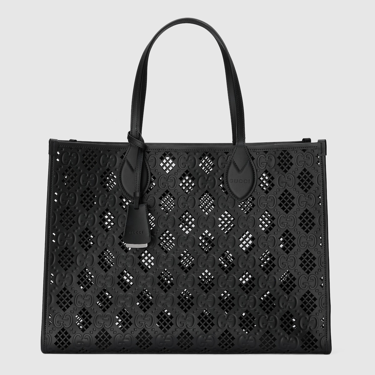 Medium tote bag with cut-out motif in black leather | GUCCI® BE