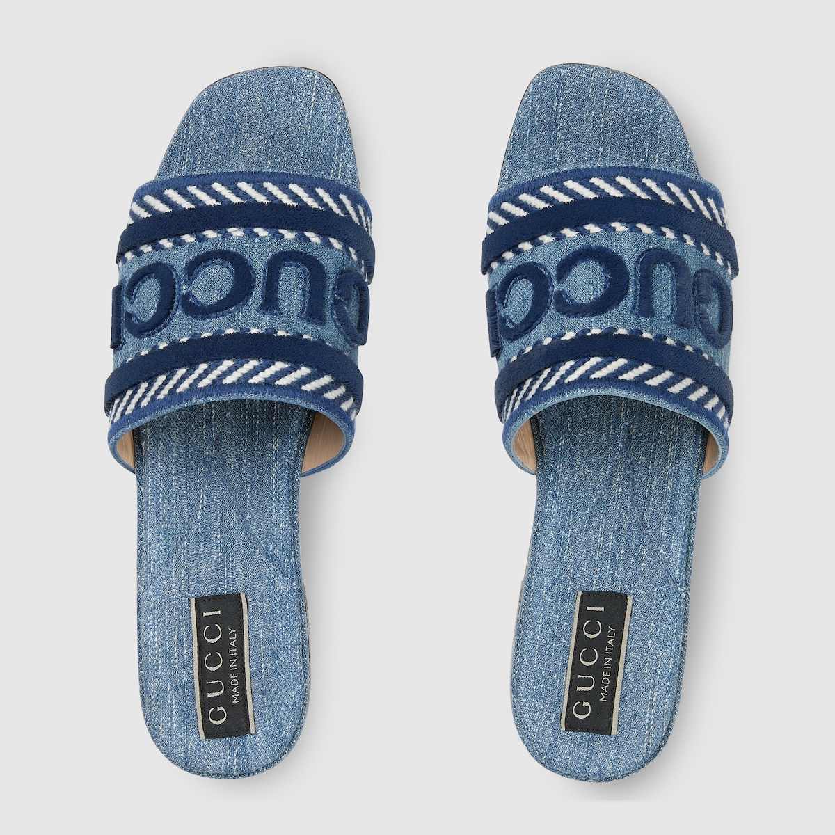 Women's 'Gucci' slide sandal in light blue denim | GUCCI® CA