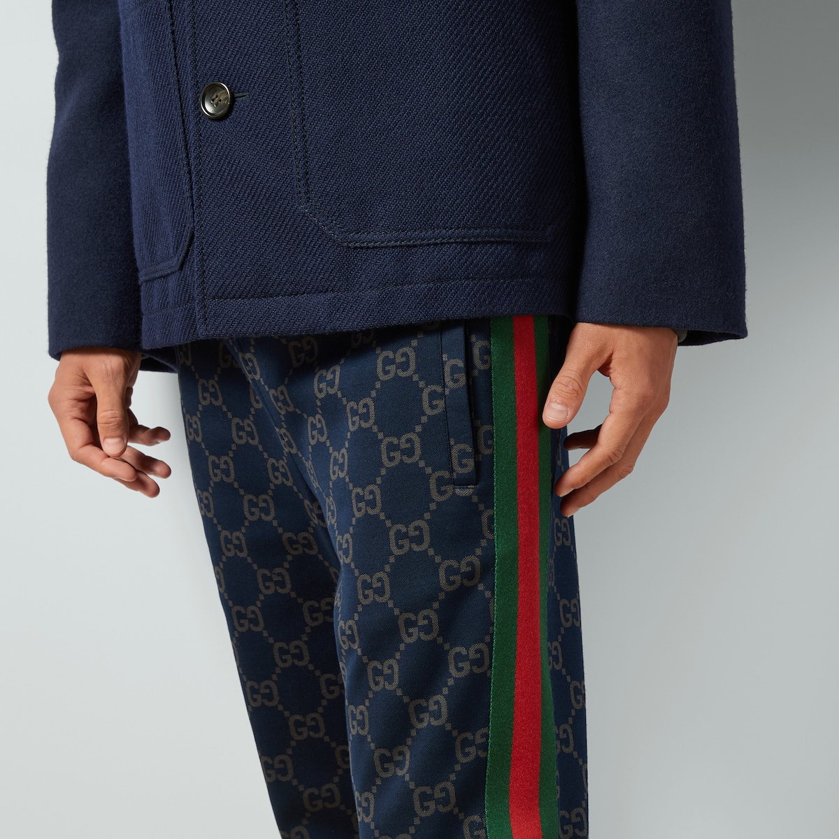 Pantalon de jogging en jersey de coton GG en bleu foncé et gris | GUCCI® FR