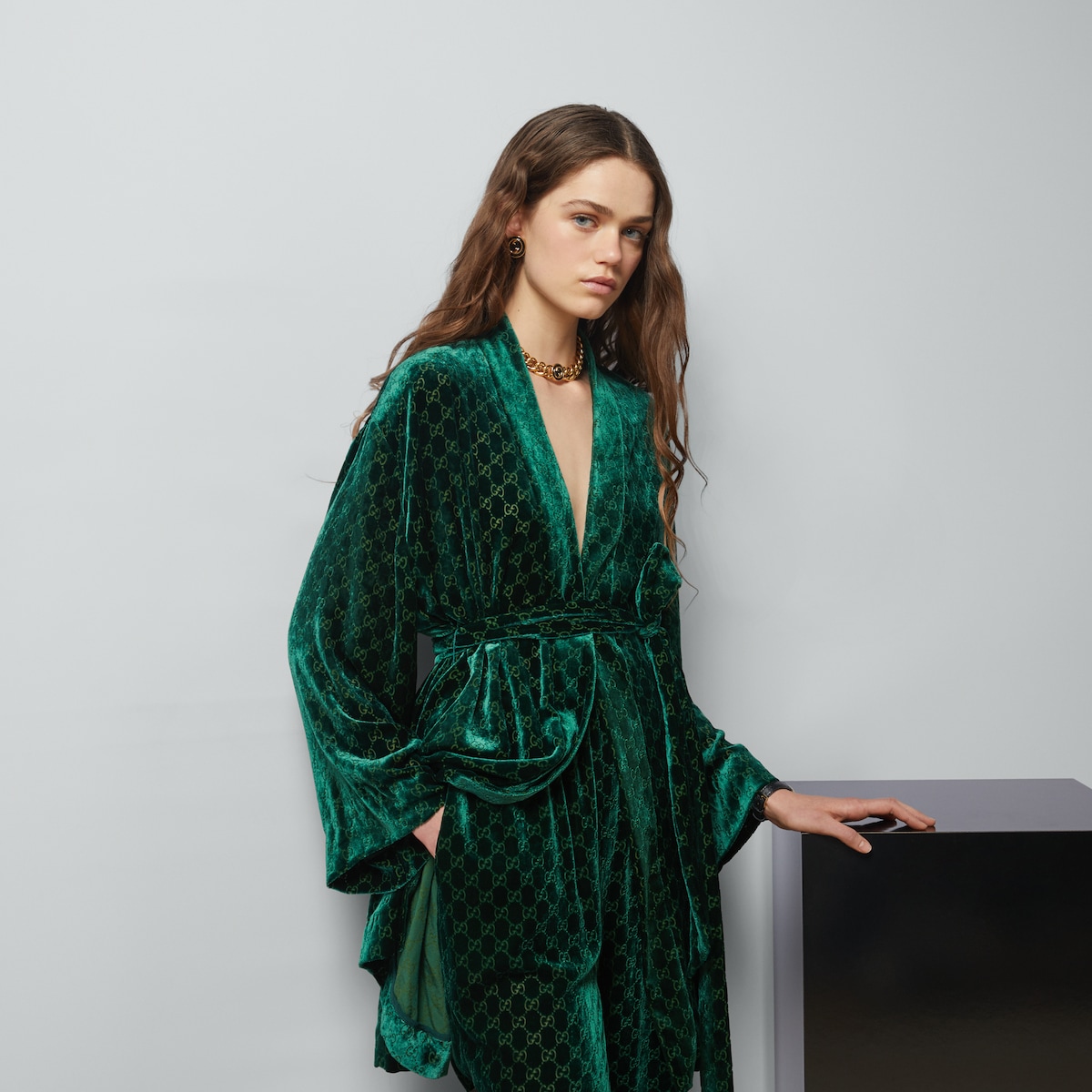 Camicia in velluto GG in verde smeraldo | GUCCI® IT