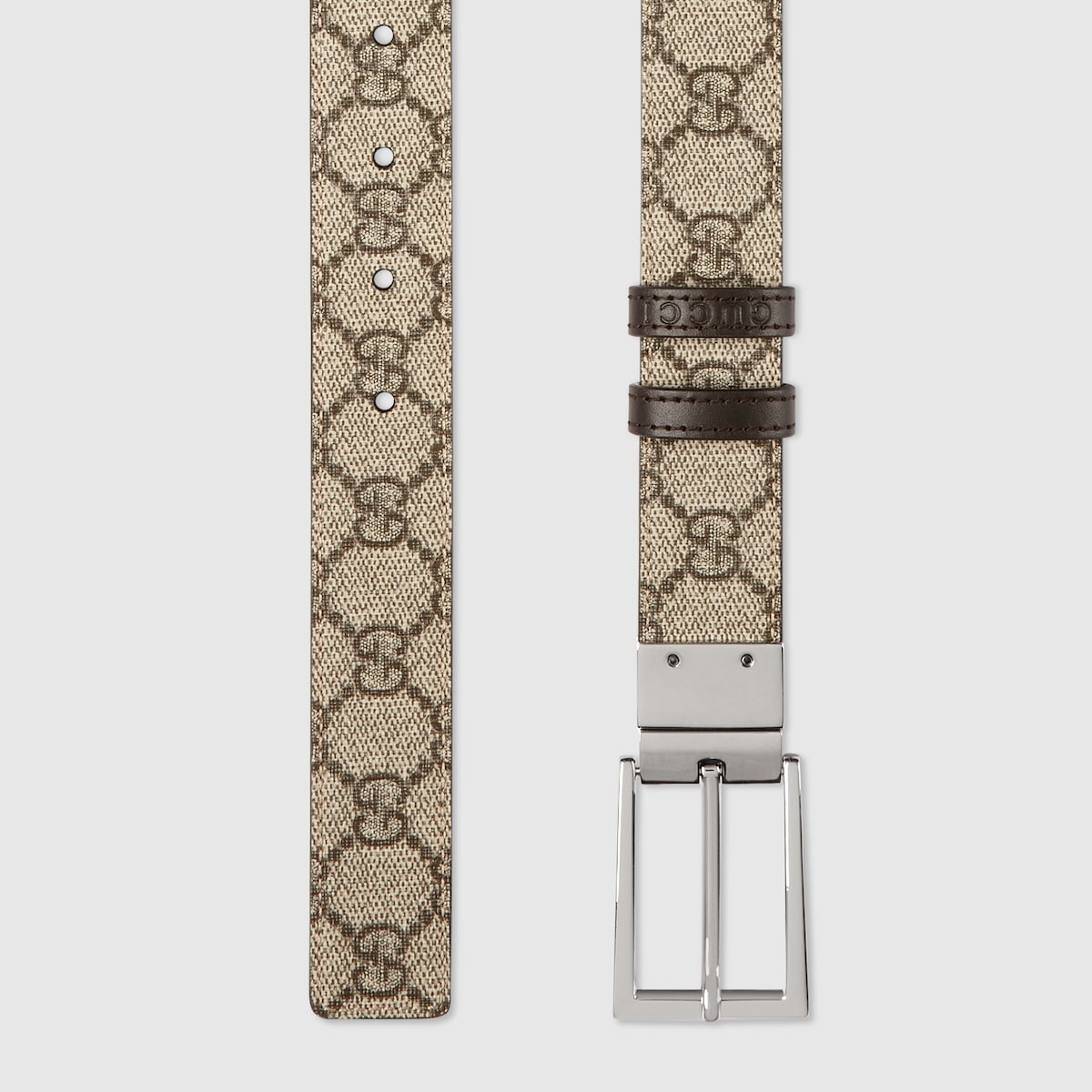 Reversible belt with rectangular buckle in brown leather, beige and ...