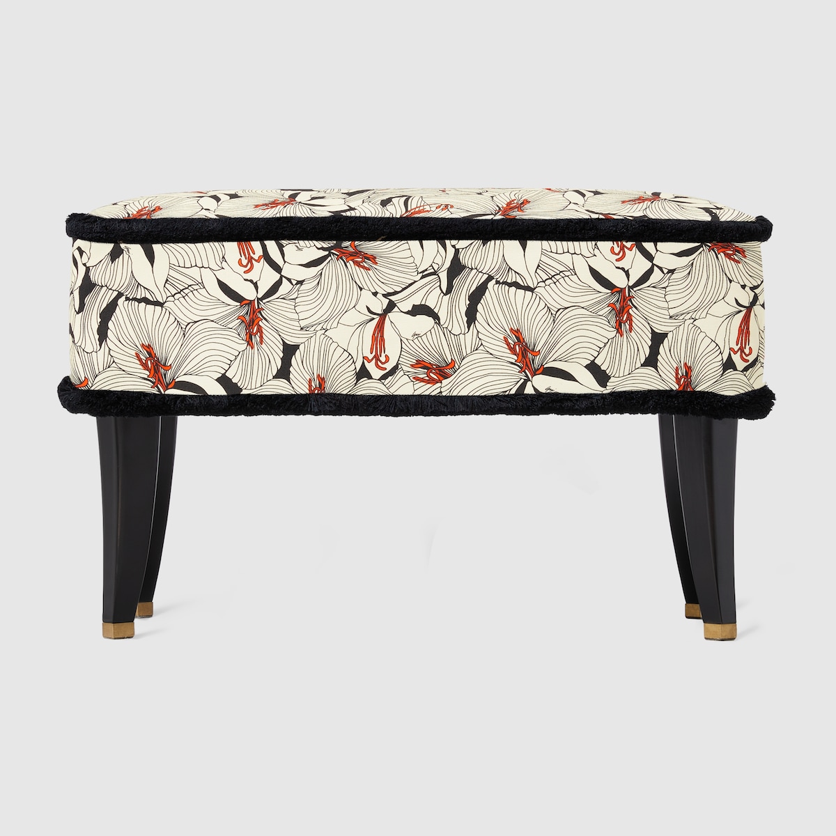 Lilies print fabric stool in ivory and black fabric | GUCCI® Australia