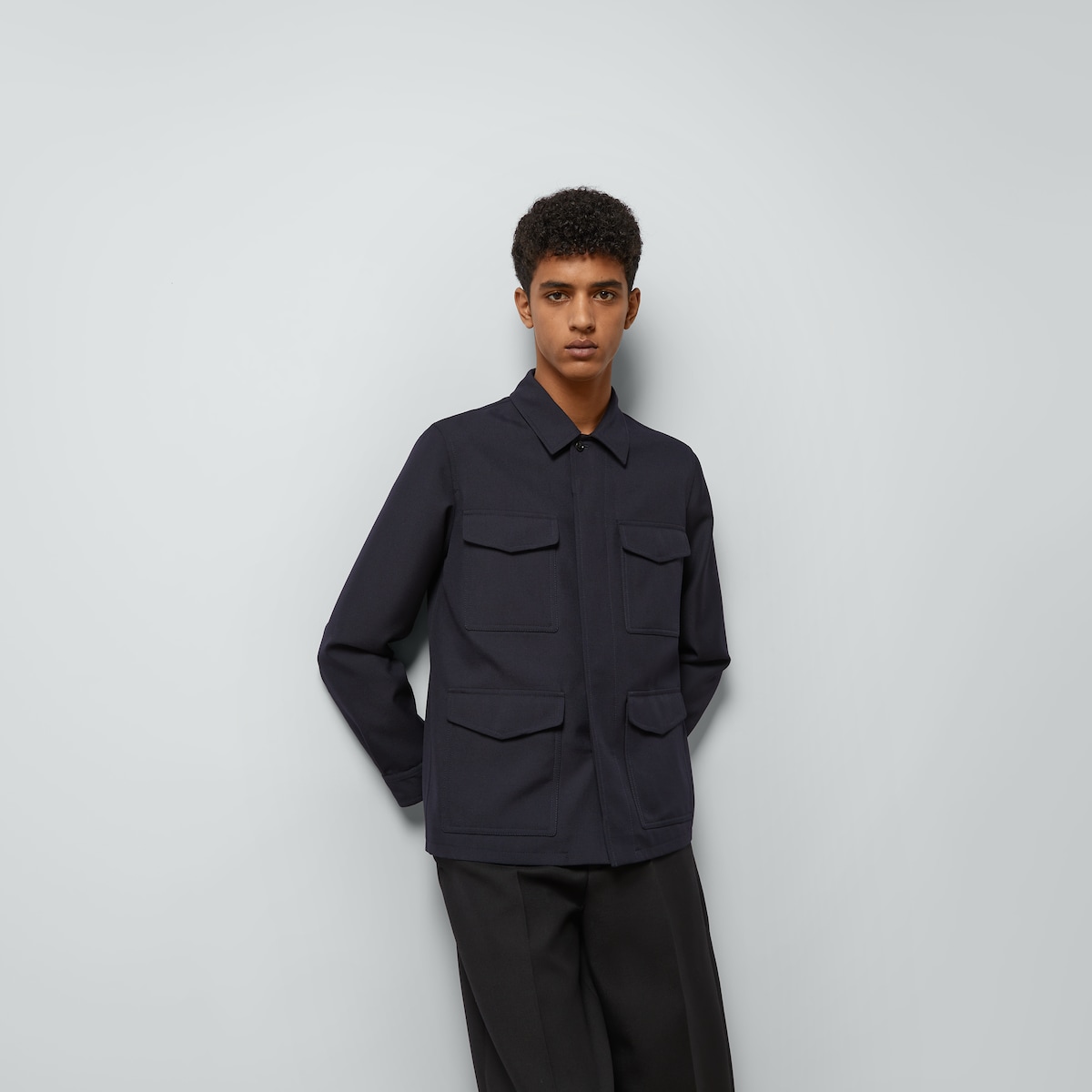 Wool twill jacket in dark navy | GUCCI® US