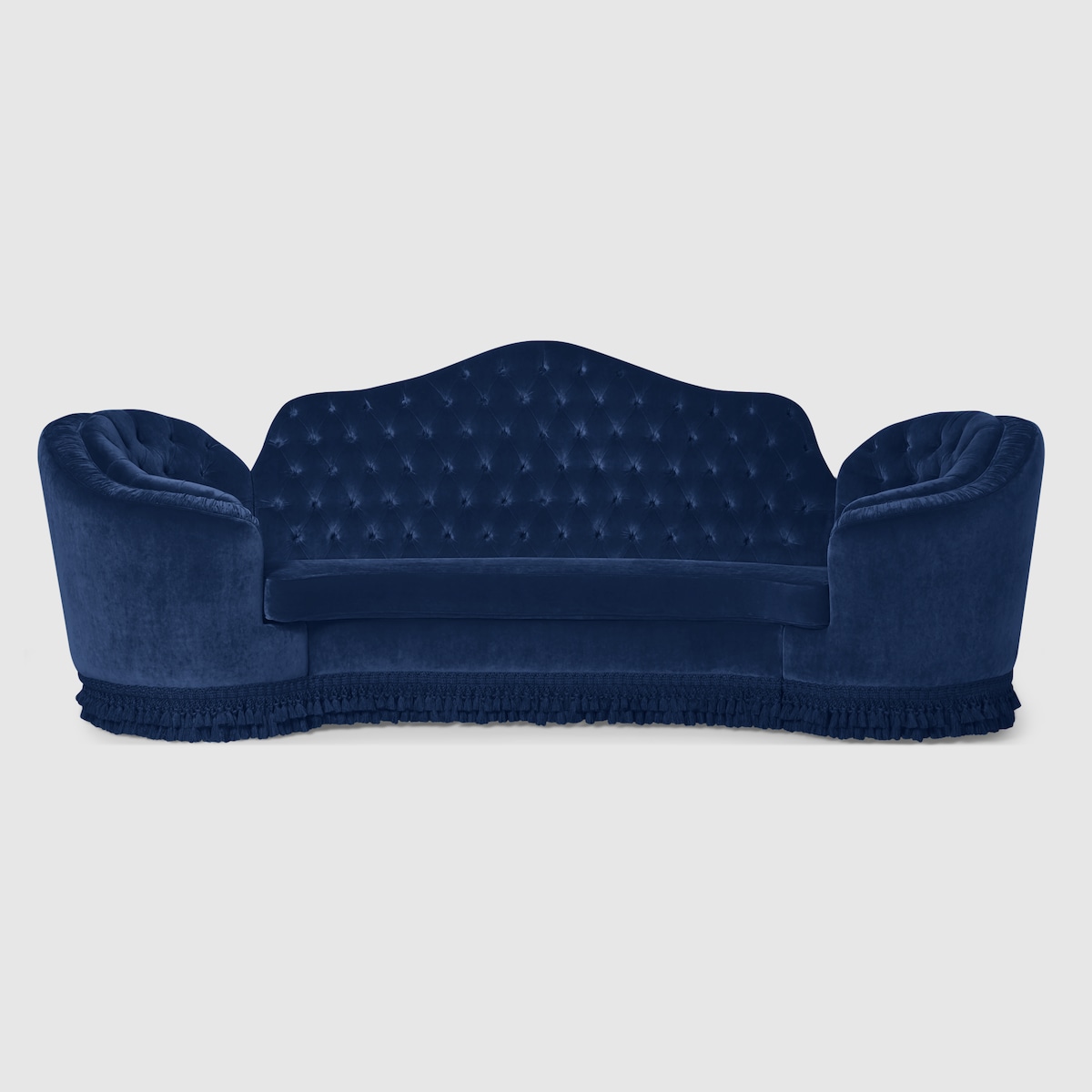 Capitonné camelback velvet sofa in dark blue velvet | GUCCI® US