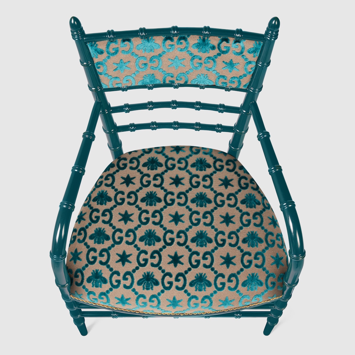 Chiavari GG bees chair with arm rest in turquoise and beige GG jacquard ...