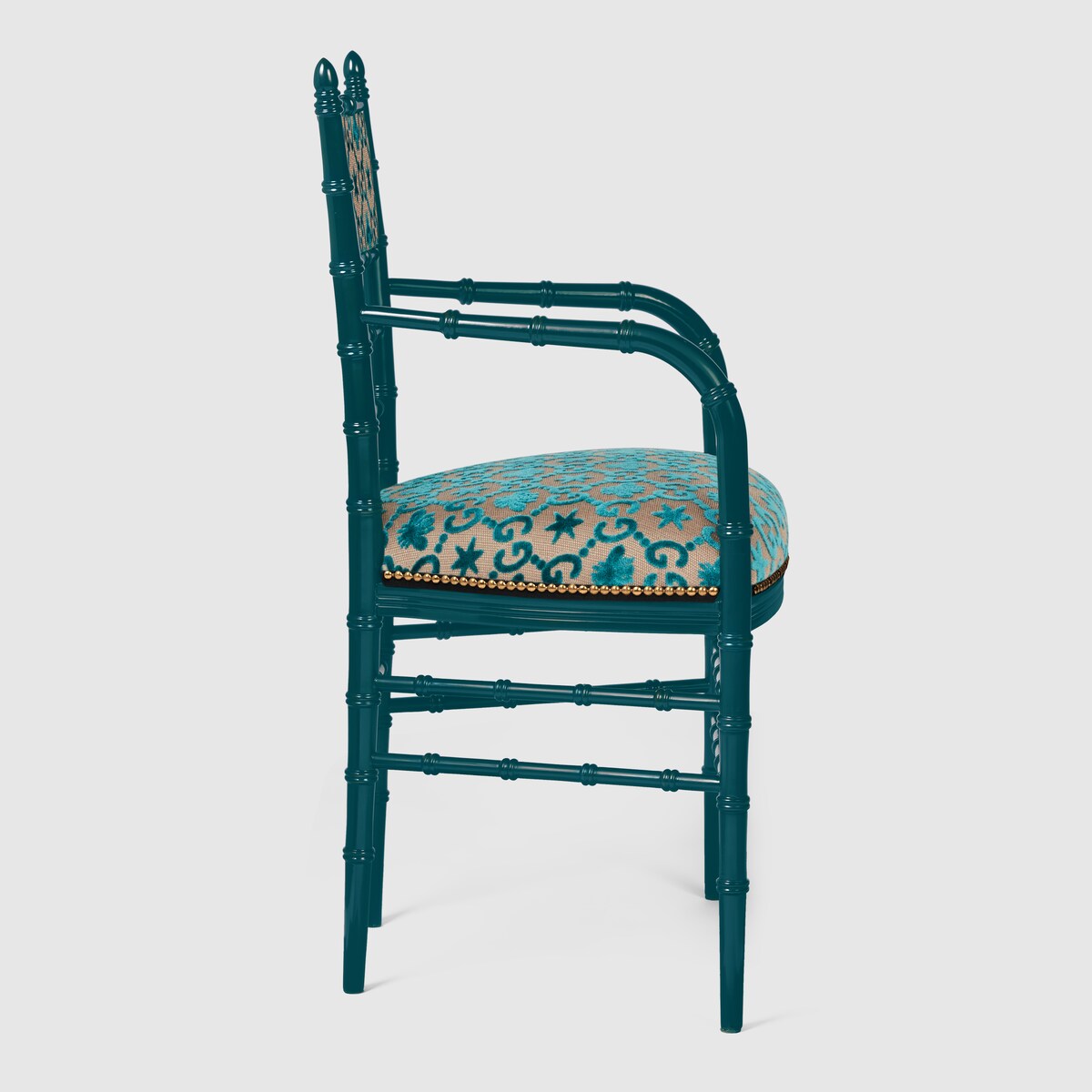 Chiavari GG bees chair with arm rest in turquoise and beige GG jacquard ...