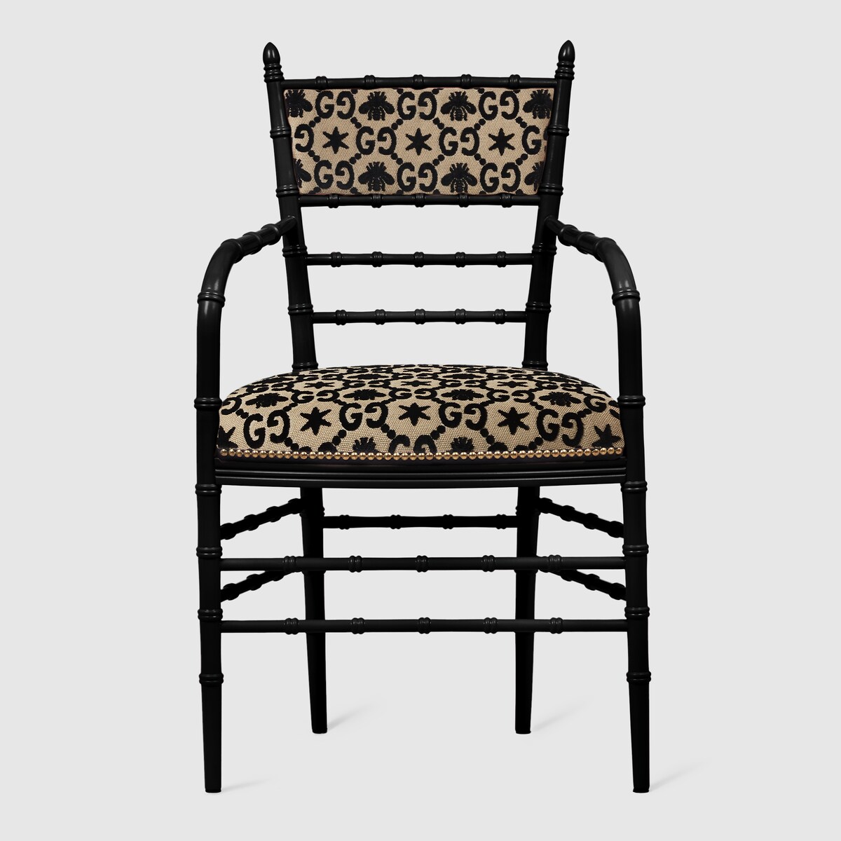Chiavari GG bees chair with arm rest in black and beige GG jacquard ...