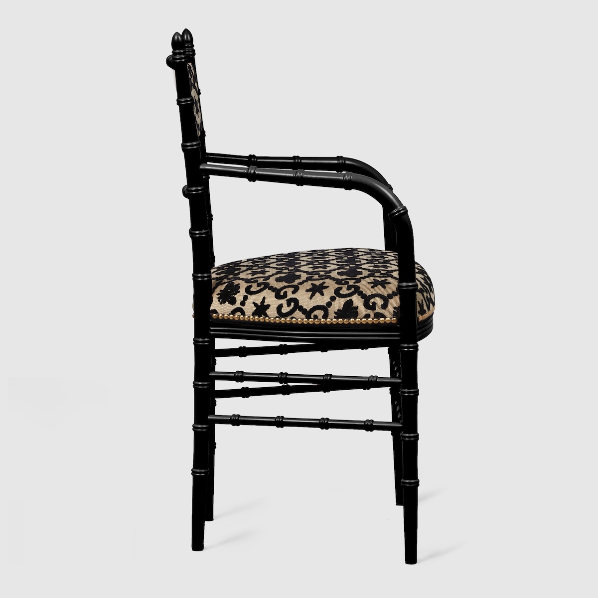 Chiavari GG bees chair with arm rest in black and beige GG jacquard ...