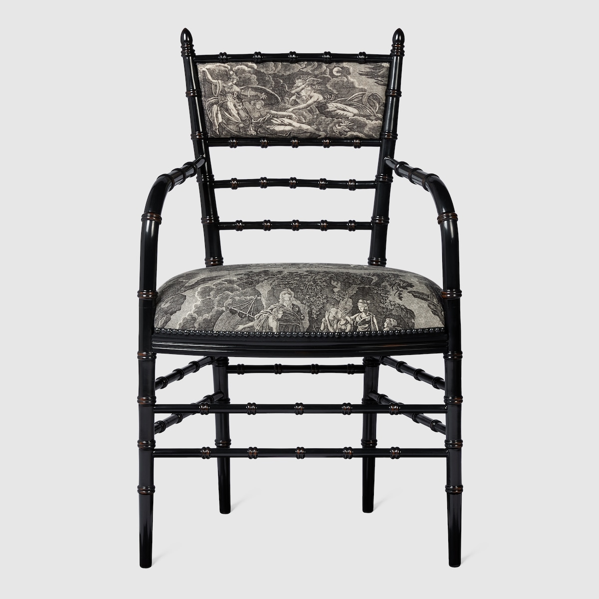 Chiavari Toile de Jouy print chair with arm rest in black and grey ...