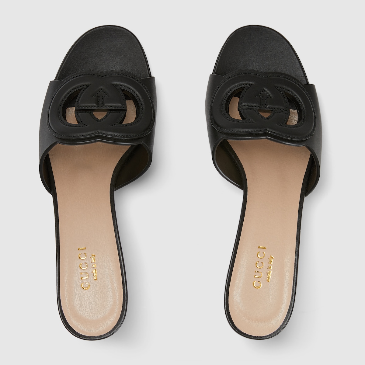 Women's slide sandal with Interlocking G in black leather | GUCCI® NZ