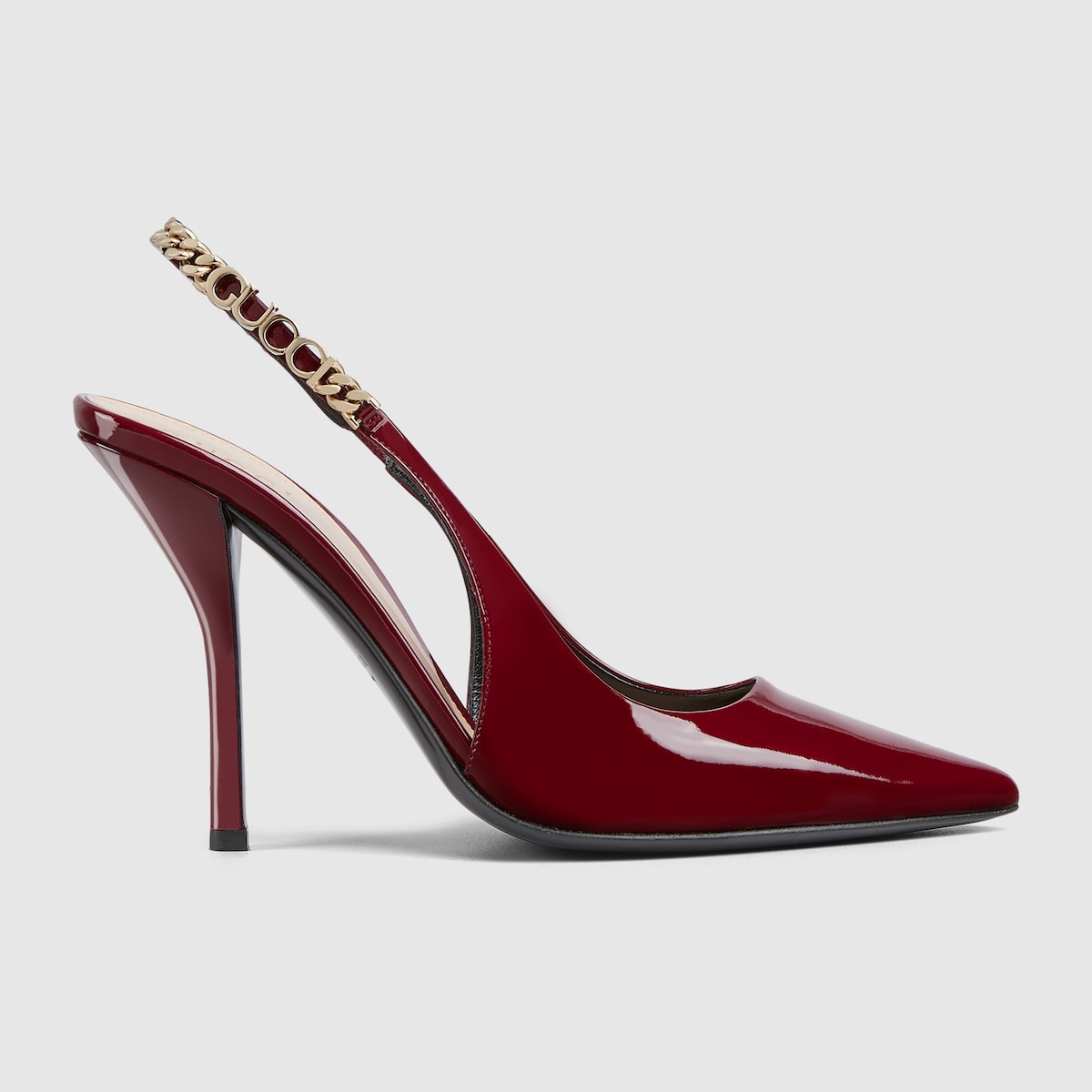 Zapato de salón Gucci Signoria con talón descubierto en charol Rosso ...