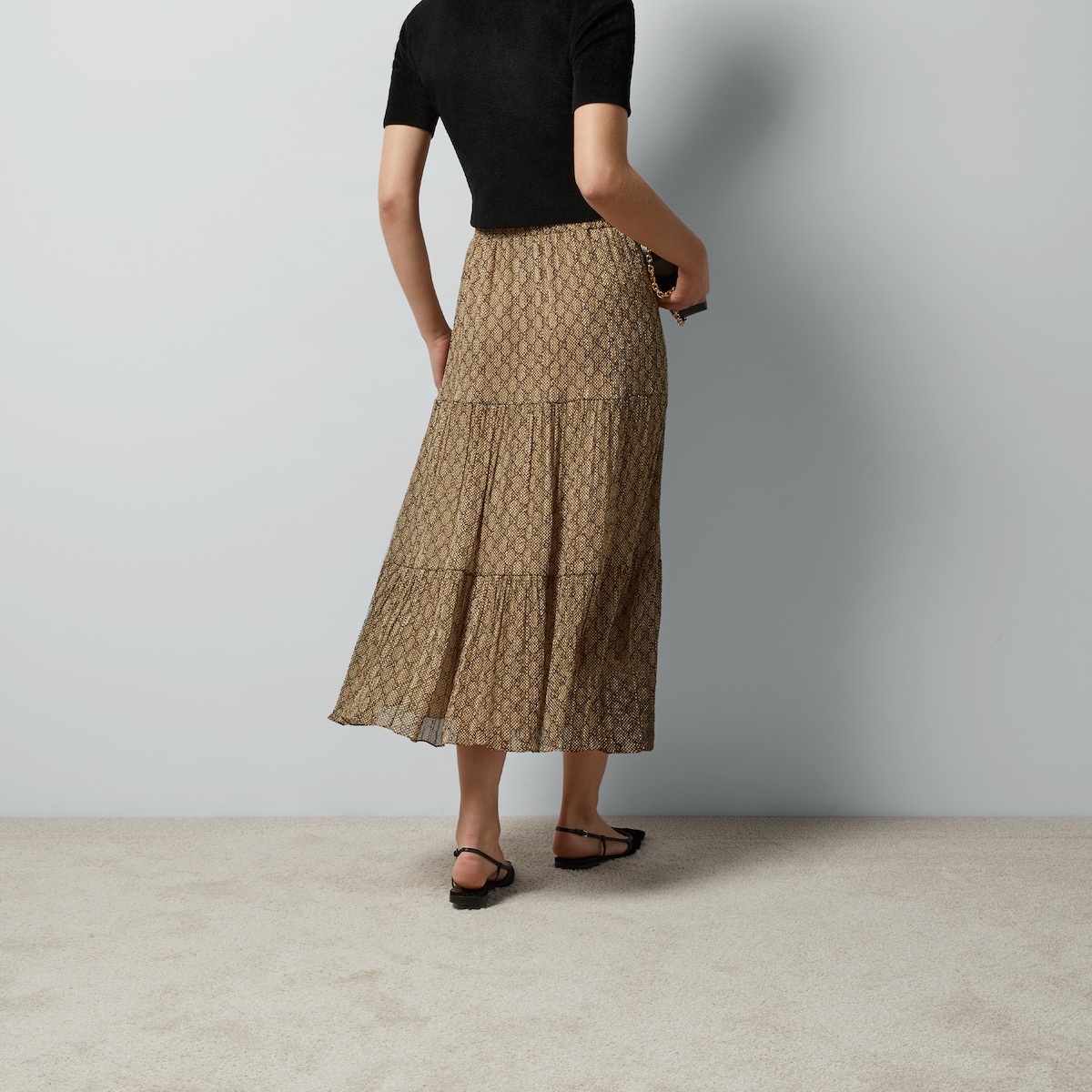 GG damier print silk skirt in beige and ebony | GUCCI® CA