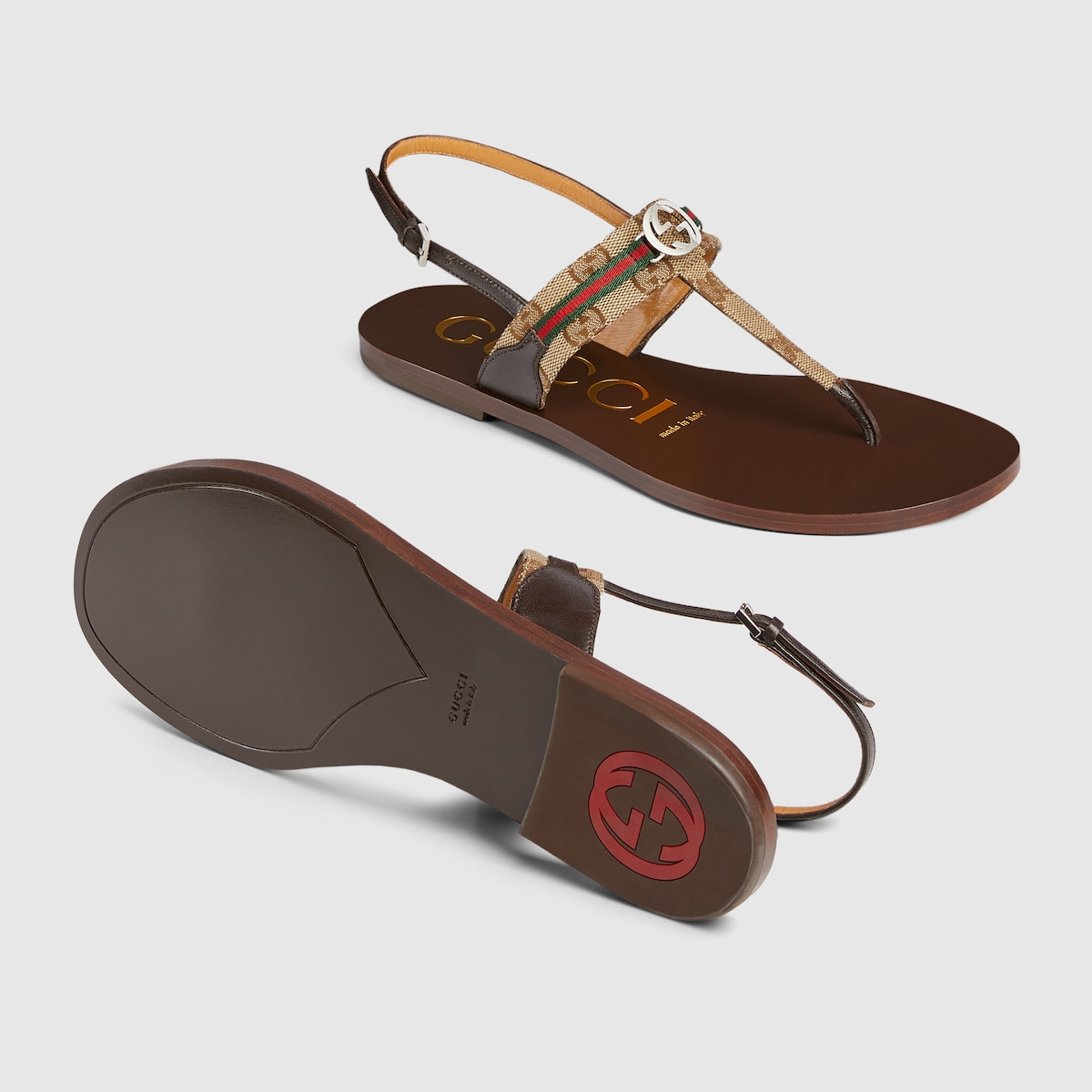 Women's Interlocking G Web sandal in beige and ebony GG canvas | GUCCI® US