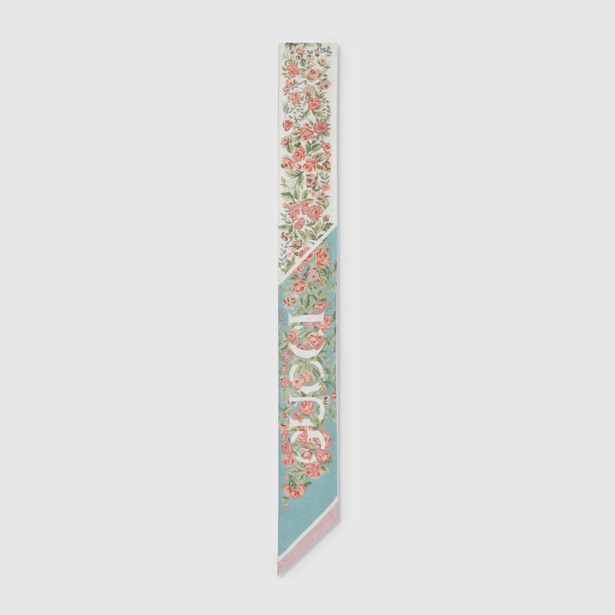Printed silk ribbon in acquamarine and pink | GUCCI® AE