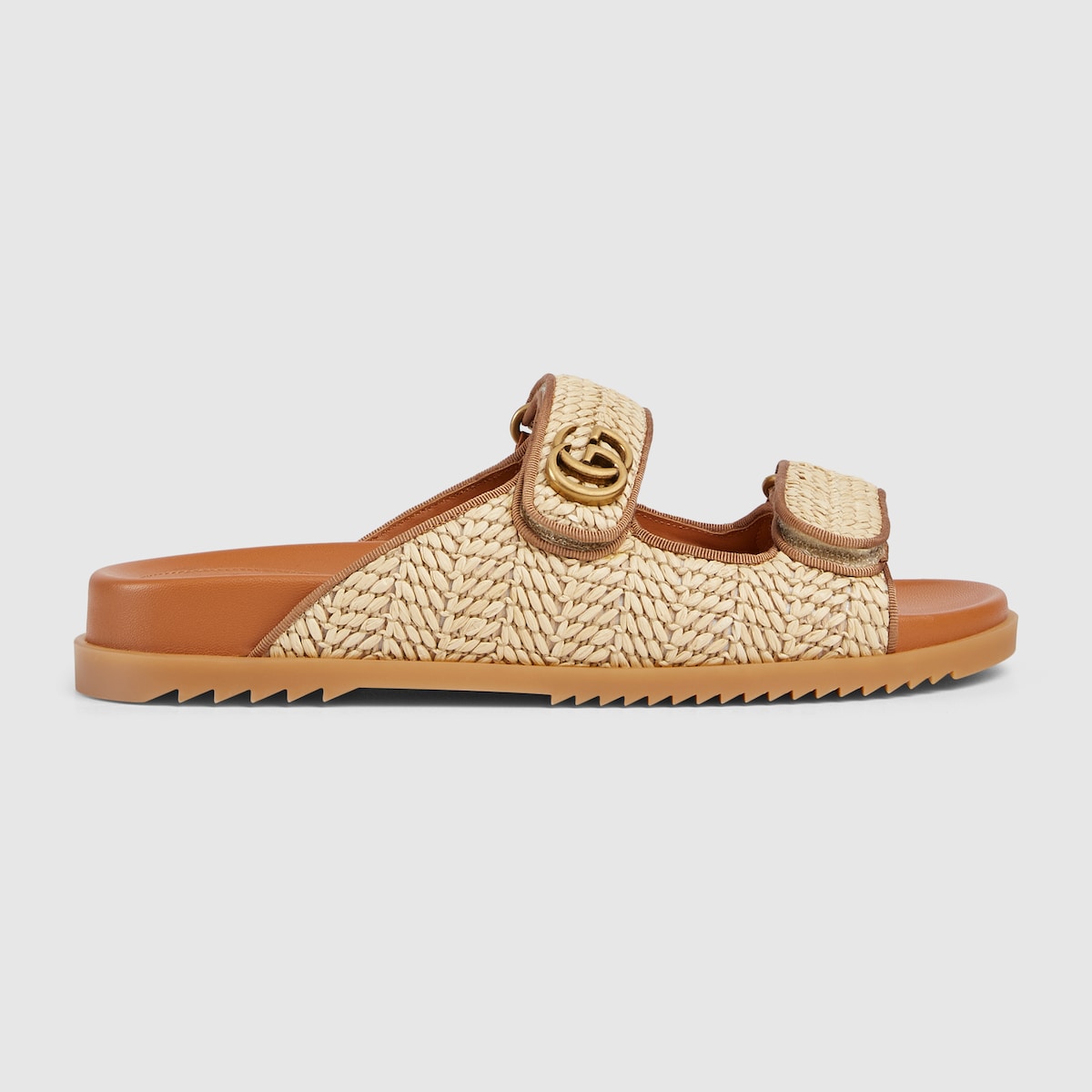 Women's sandal with Double G in natural raffia effect viscose | GUCCI ...