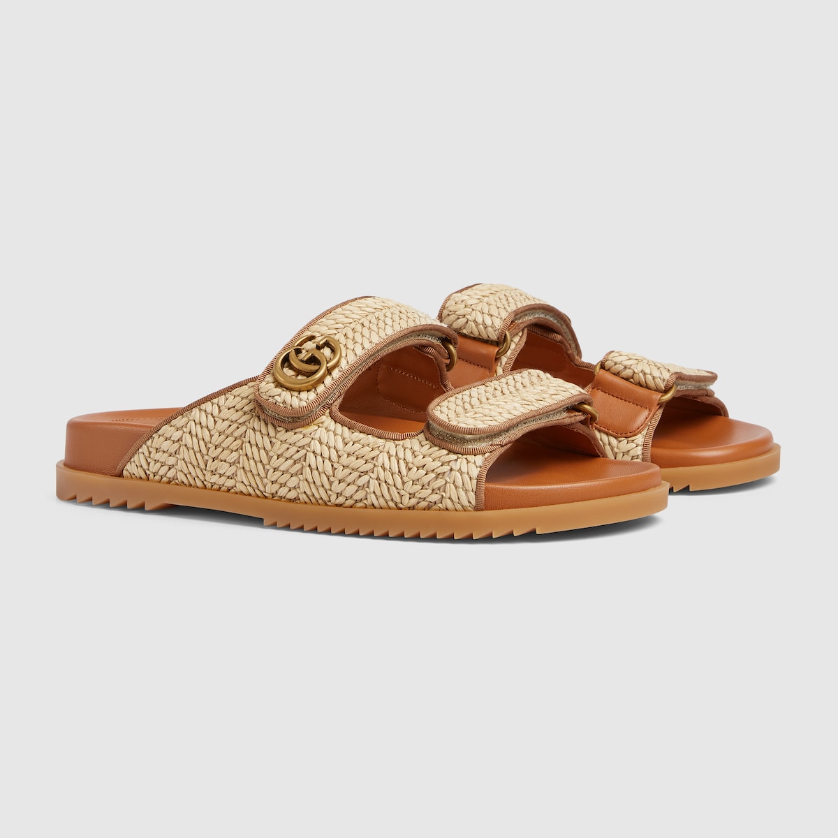 Women's sandal with Double G in natural raffia effect viscose | GUCCI ...