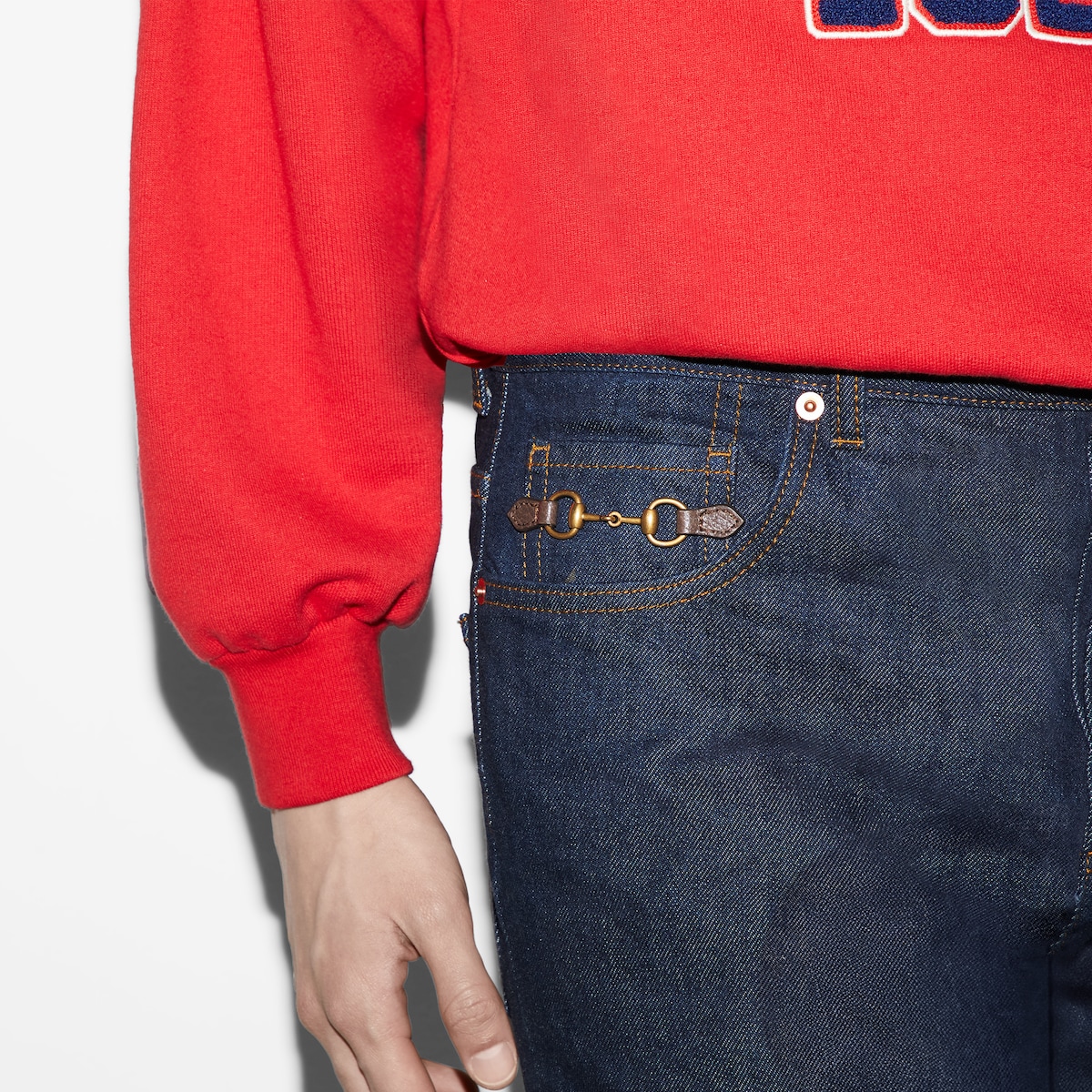 Denim pant with Horsebit in dark blue | GUCCI® Canada