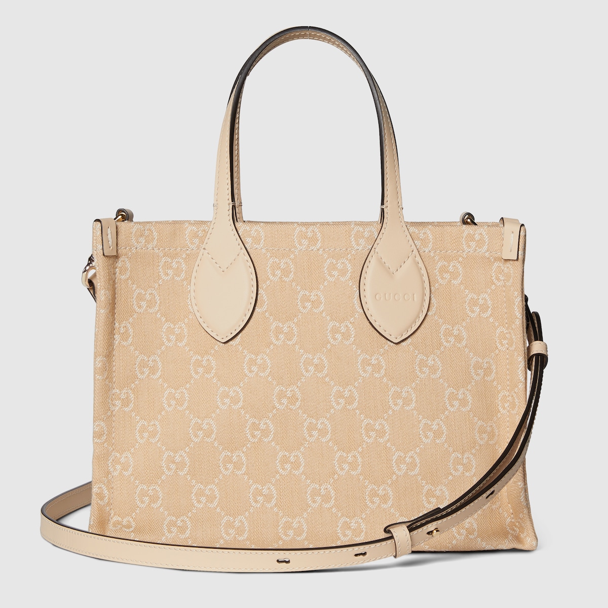 Ophidia GG medium tote bag in light beige denim | GUCCI® SG