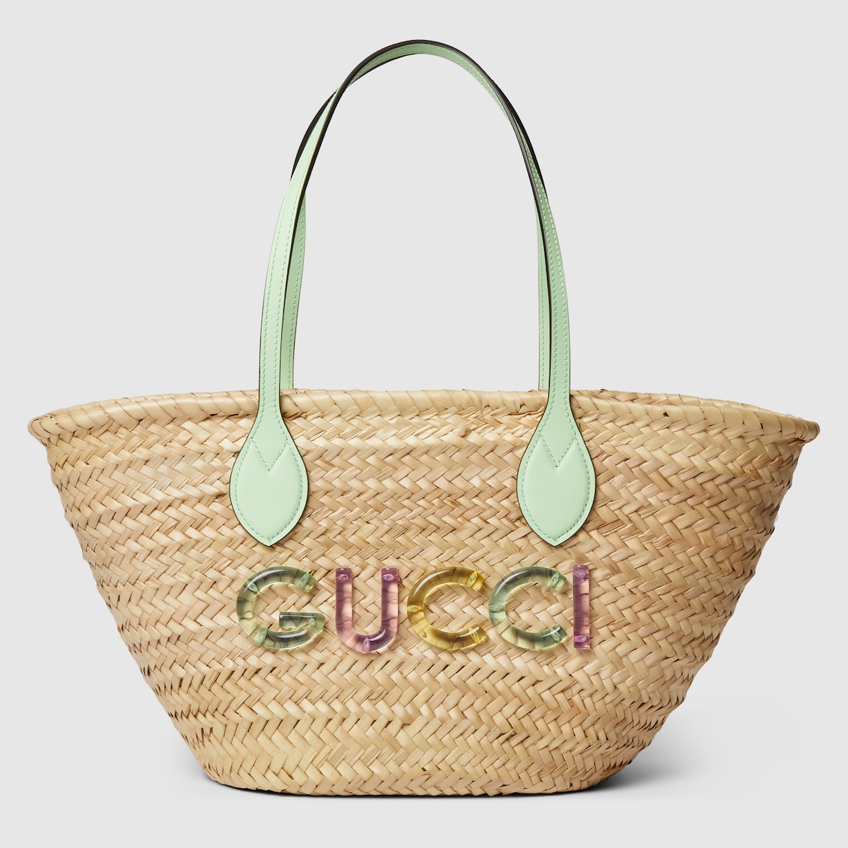 Small straw tote with Gucci logo in natural straw | GUCCI® BE